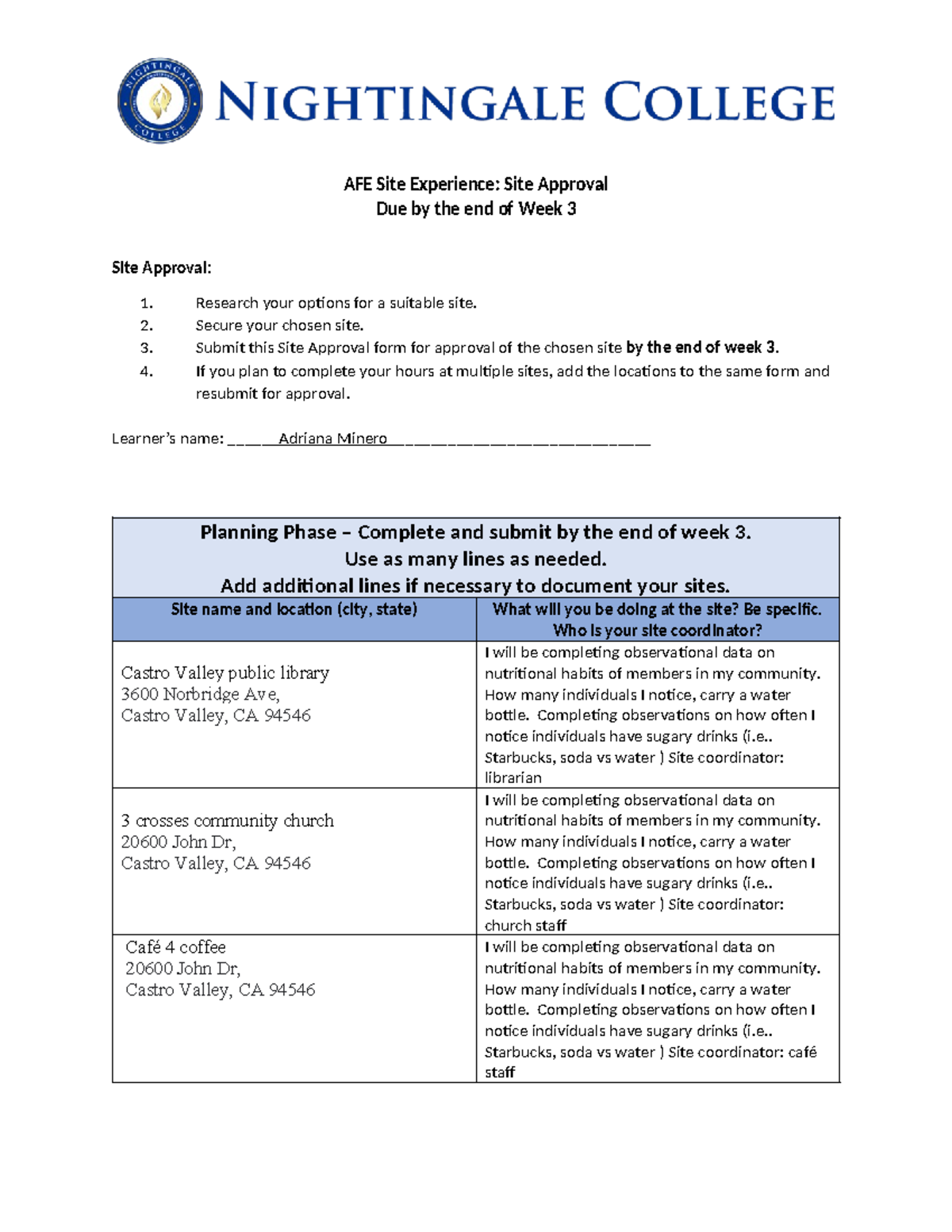 AFE Site Approval Form - Week 3 Submission Requirements - Studocu