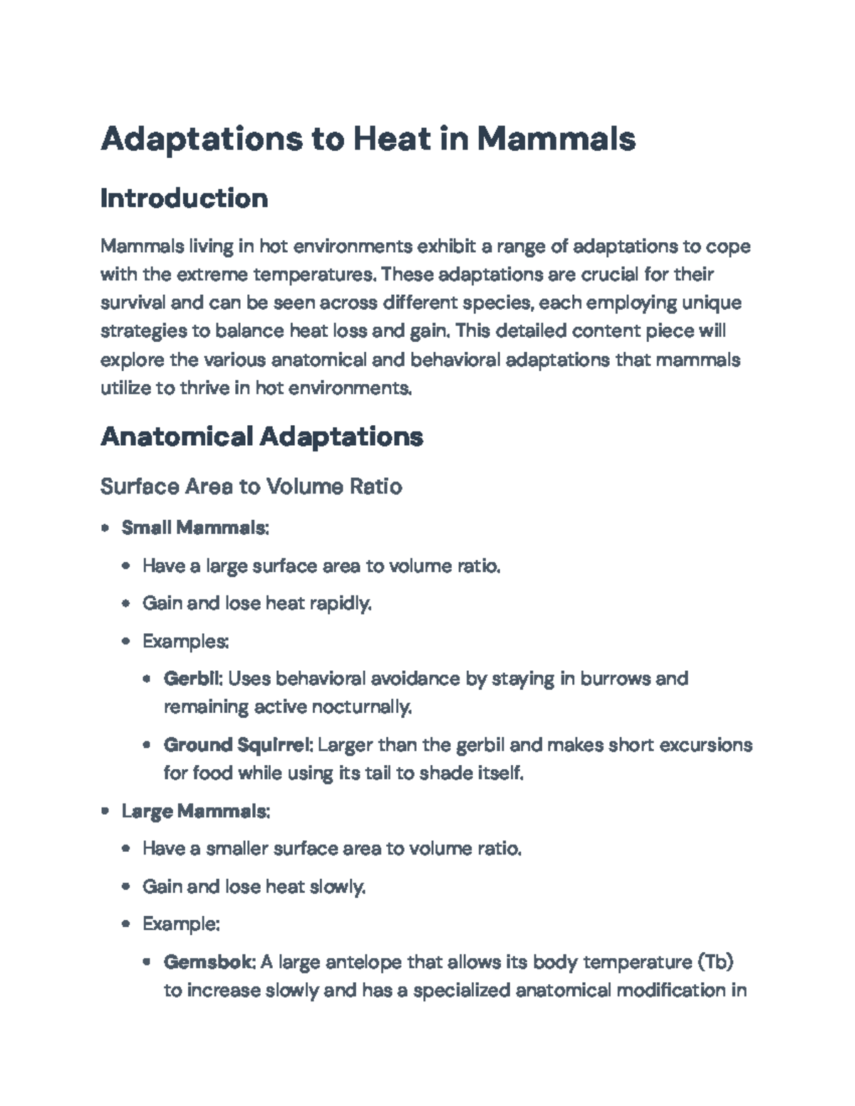 Adaptations to Heat in Mammals: Survival Strategies in Hot Environments ...