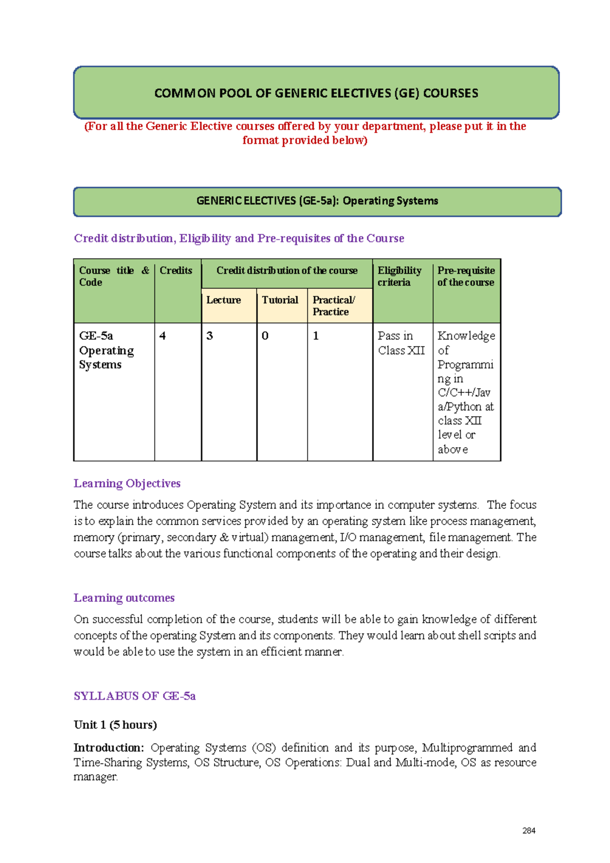 Computer Science - Syllabus of GE Operating Systems (OS) - Studocu