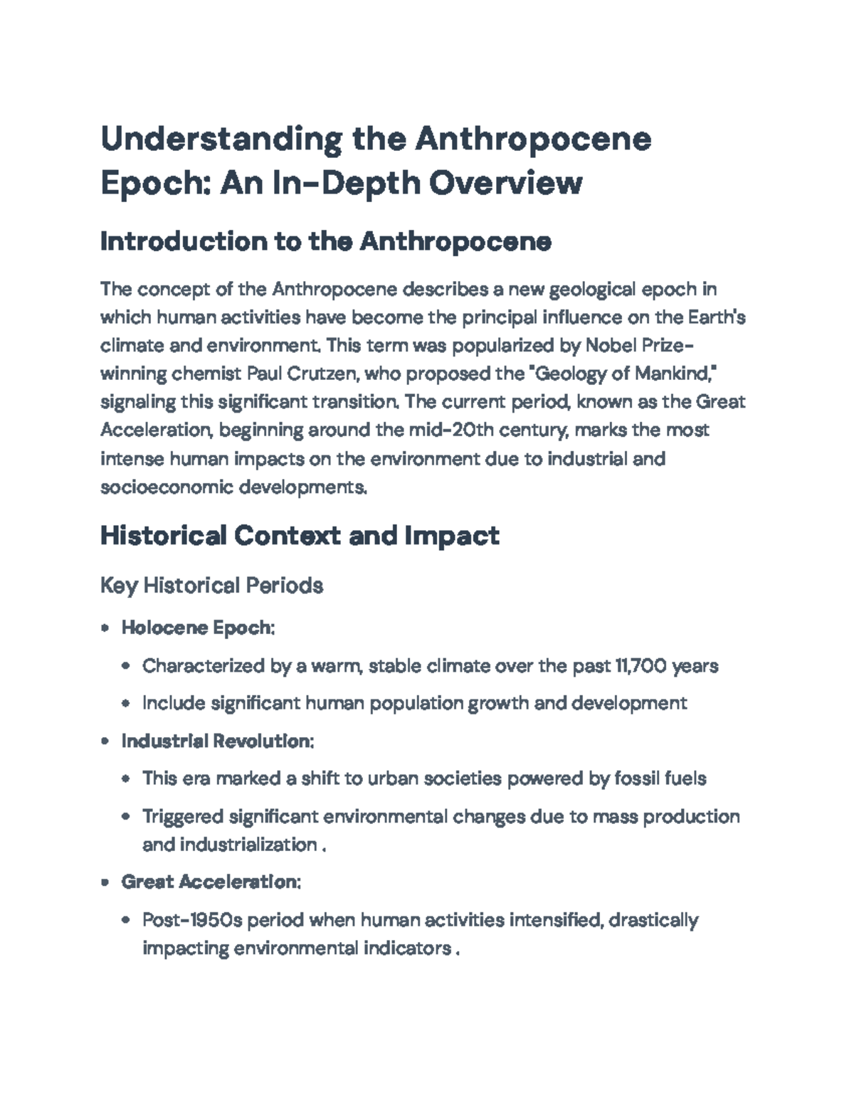 Understanding the Anthropocene Epoch: Environmental Impact ...