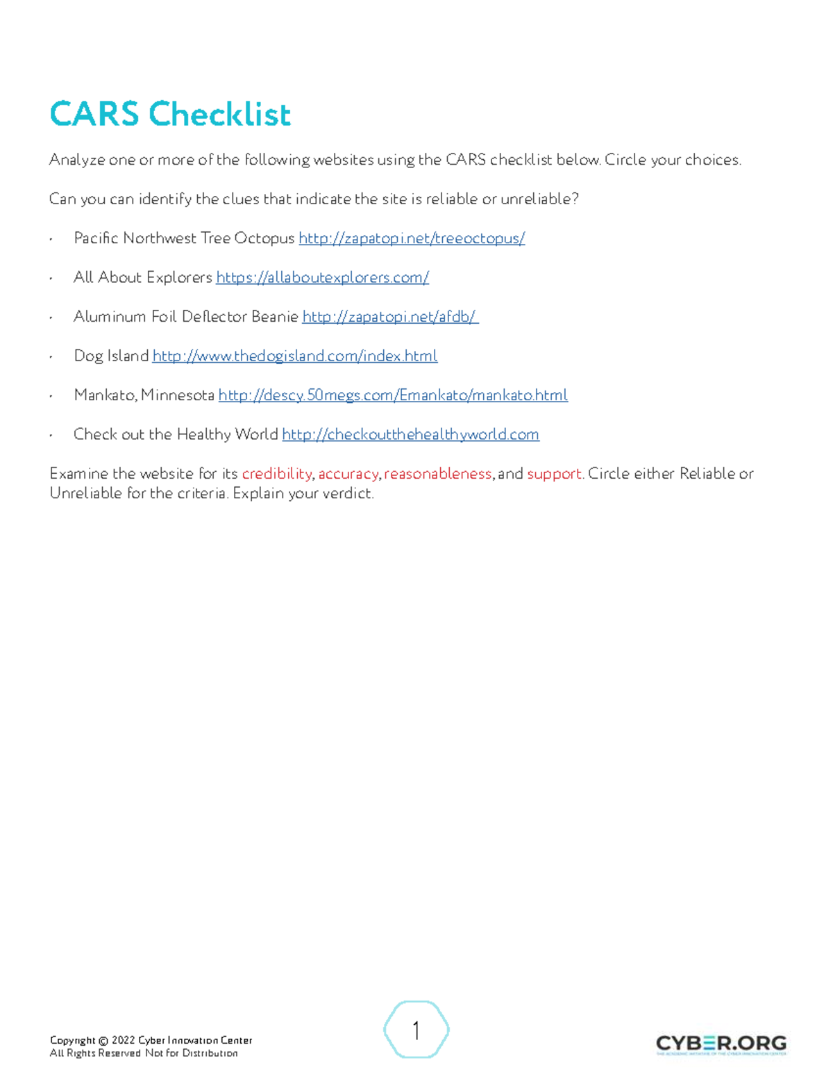 ML3 CARS Checklist for Website Credibility Analysis - Studocu