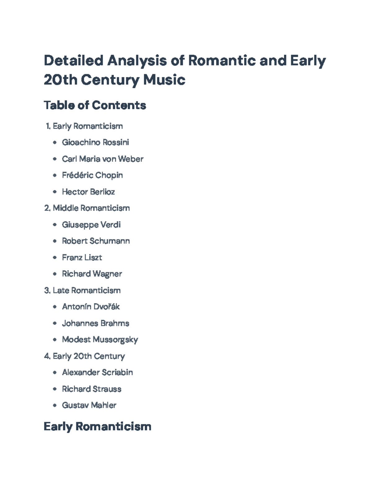 Detailed Analysis of Romantic & Early 20th Century Music (MUS 101 ...