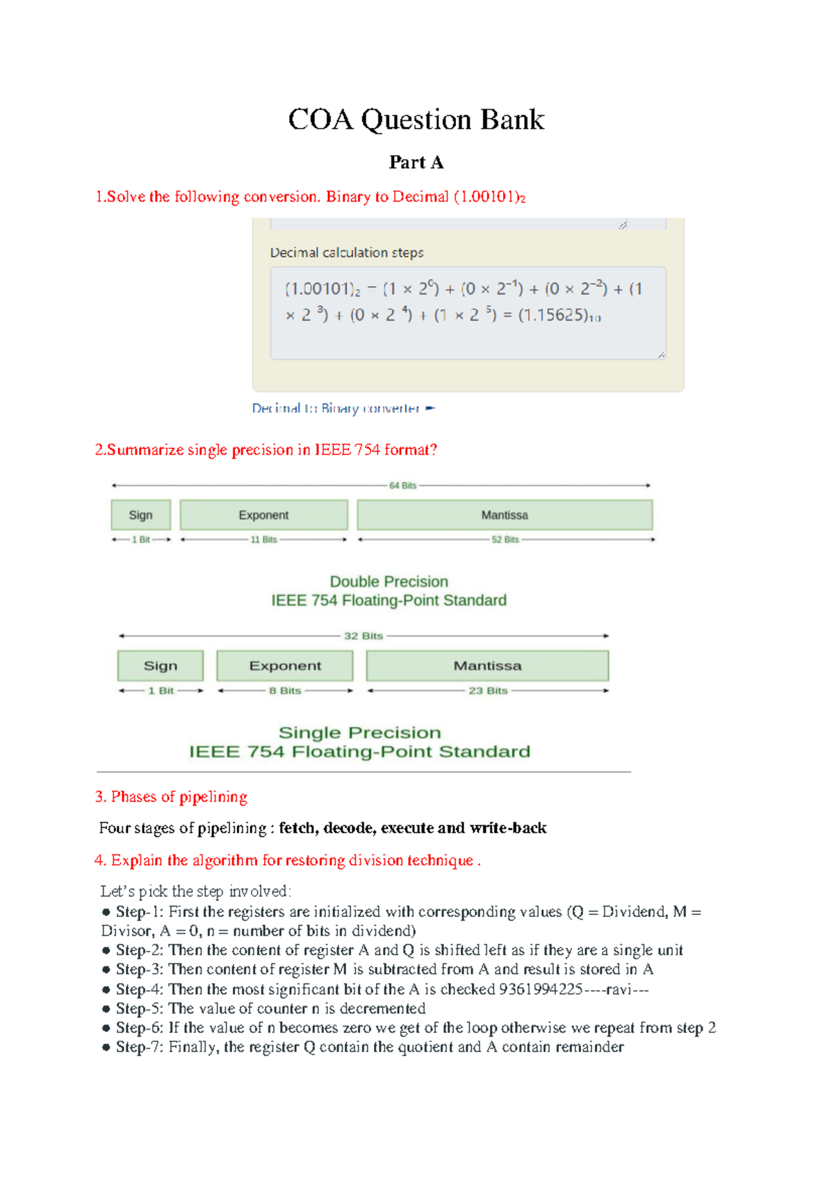 COA Midterm Question Bank with Solutions and Explanations - Studocu