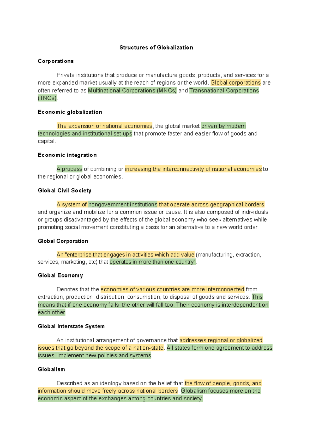 Structures of Globalization: A Comprehensive Review - Studocu