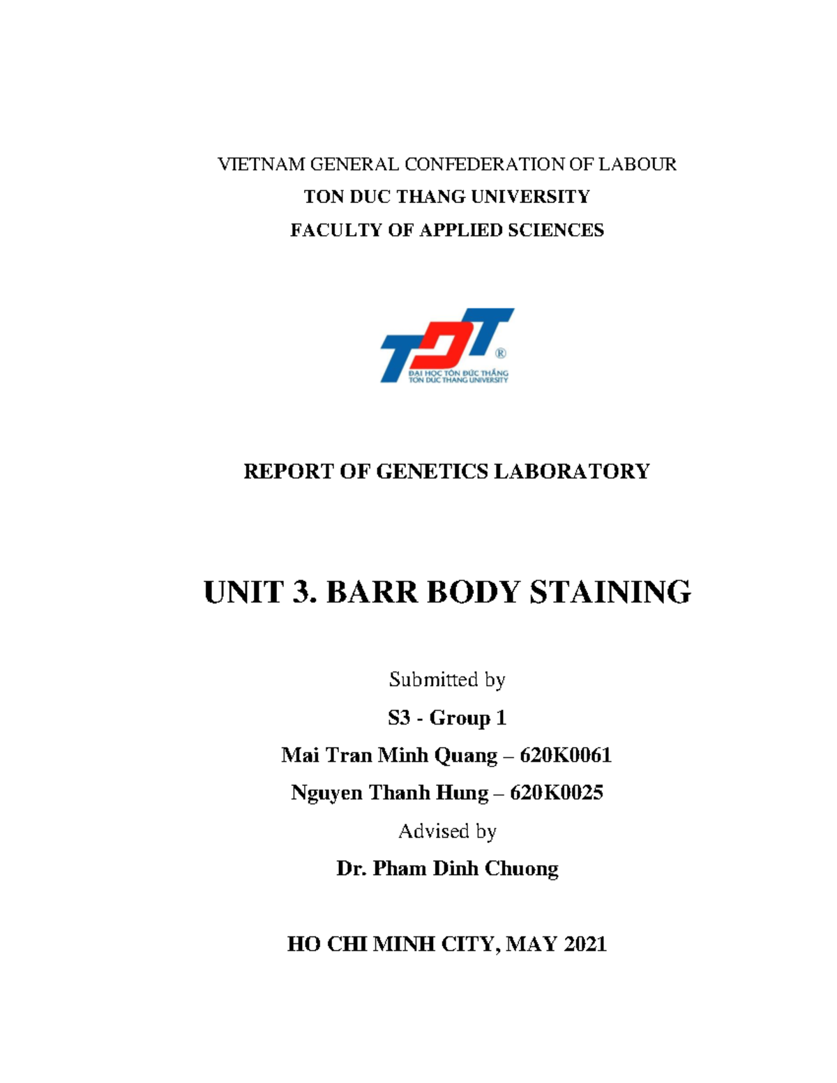 Genetics Lab Report: Unit 3 - Barr Body Staining Analysis - Studocu