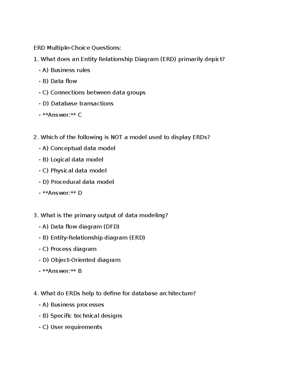 ERD Multiple-Choice Questions for Database Design Exam - Studocu
