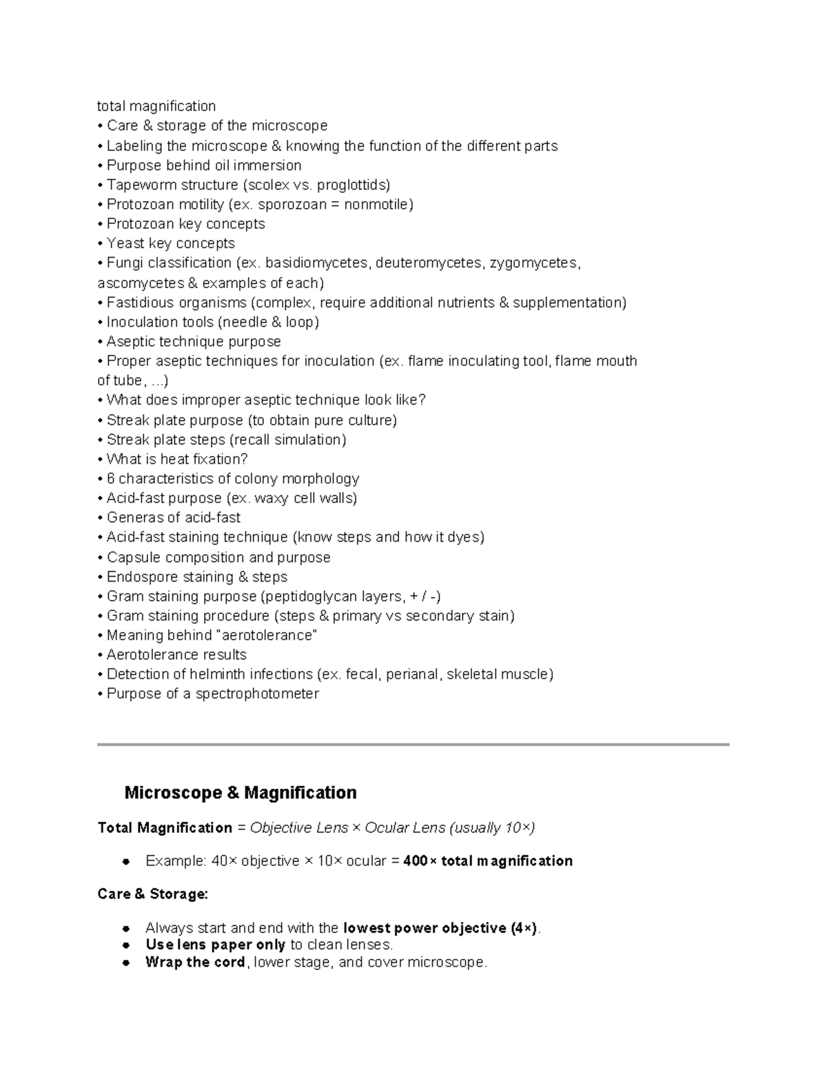 Microbiology Lab Techniques & Midterm Study Guide (BIO101) - Studocu