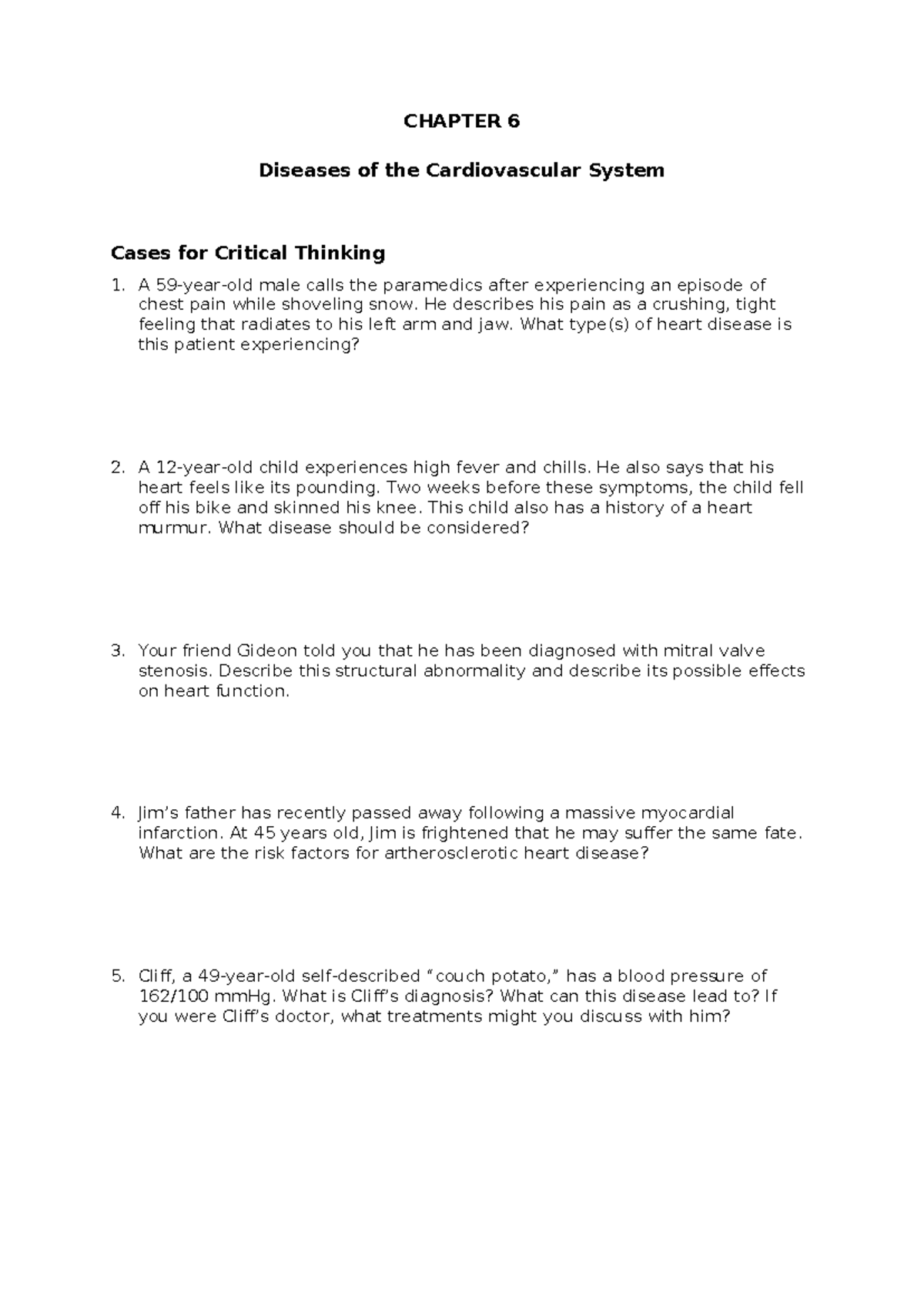 Case Studies in Cardiovascular Diseases - Chapter 6 Analysis - Studeersnel