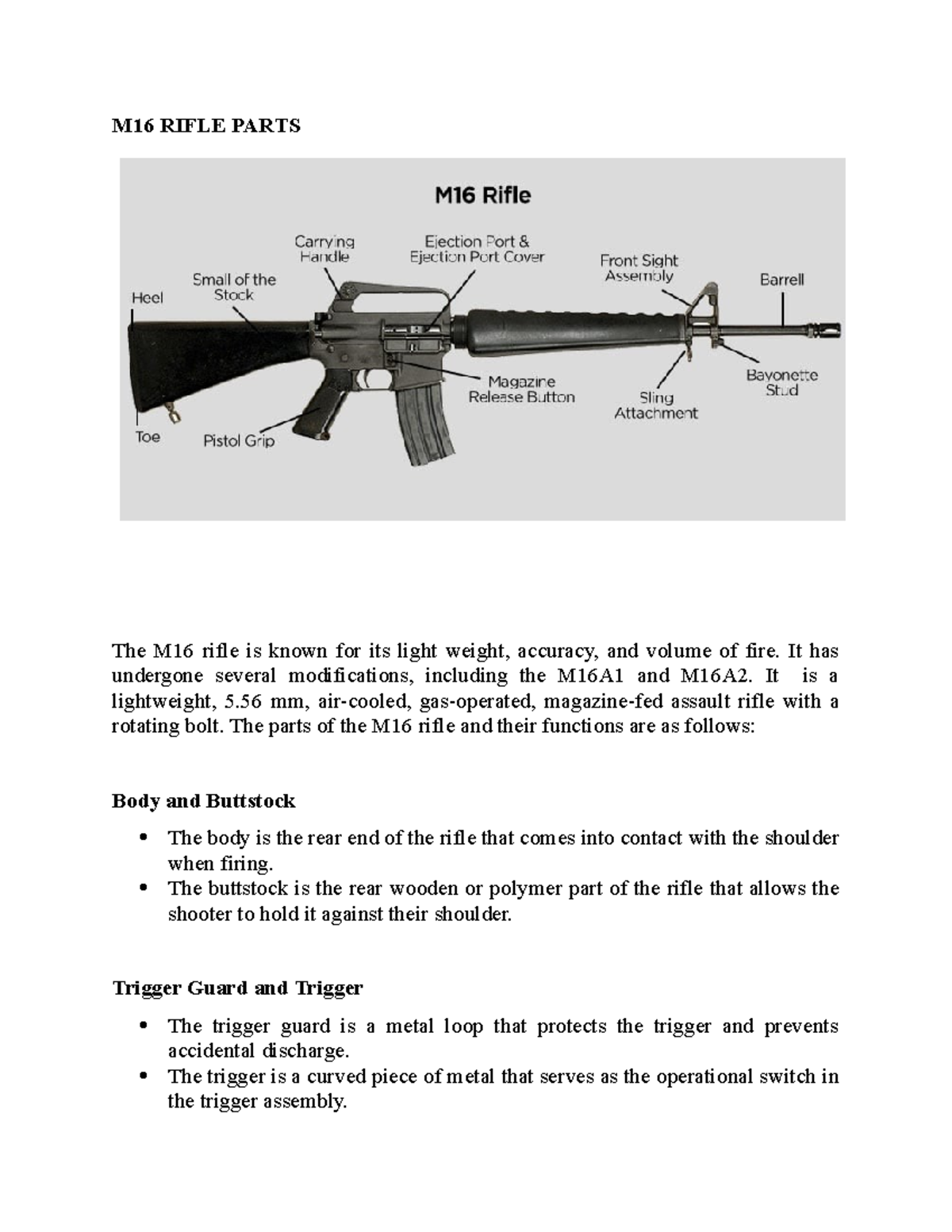 M16 Rifle Parts: Assembly and Disassembly Guide - Studocu