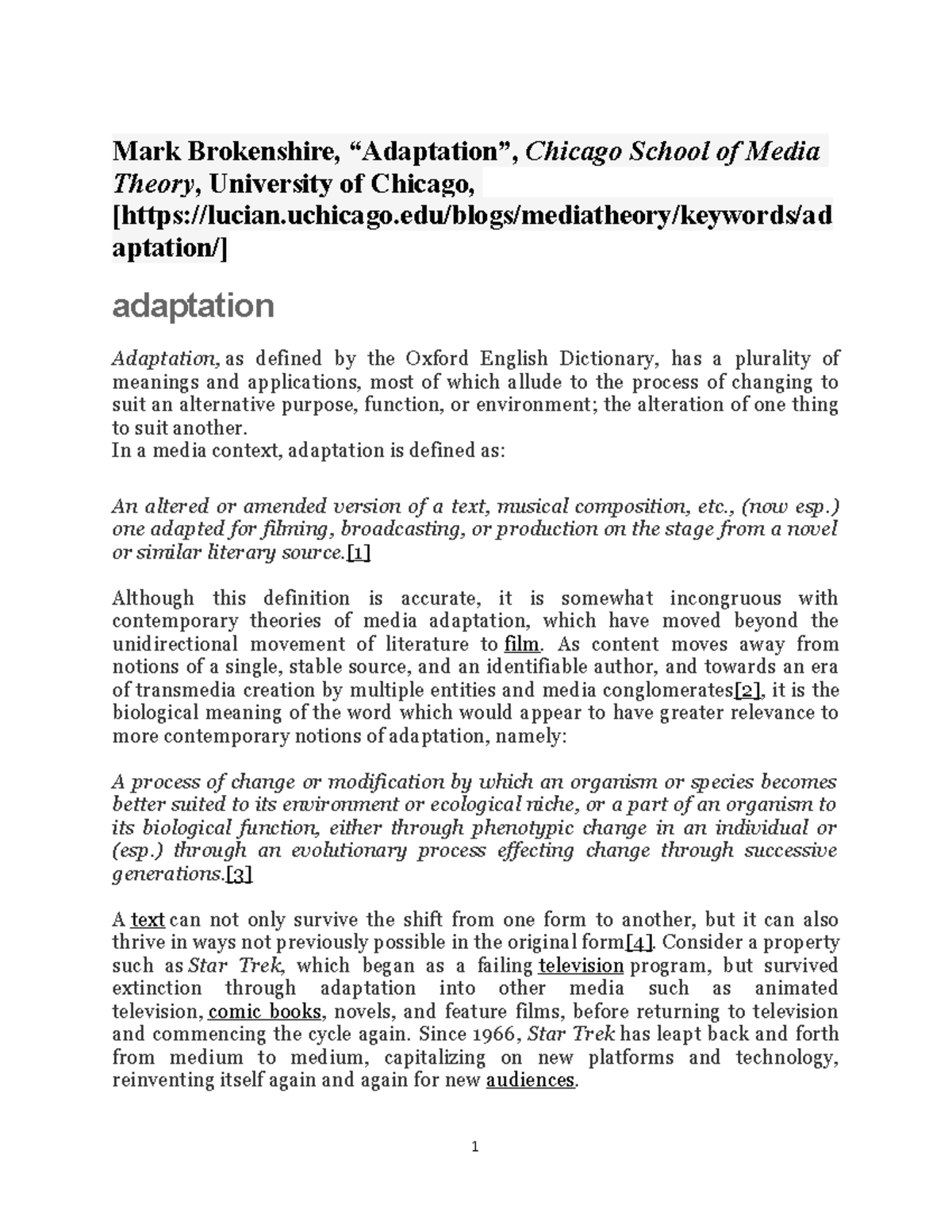 A Comprehensive Overview of Adaptation Theory in Media Contexts - Studocu