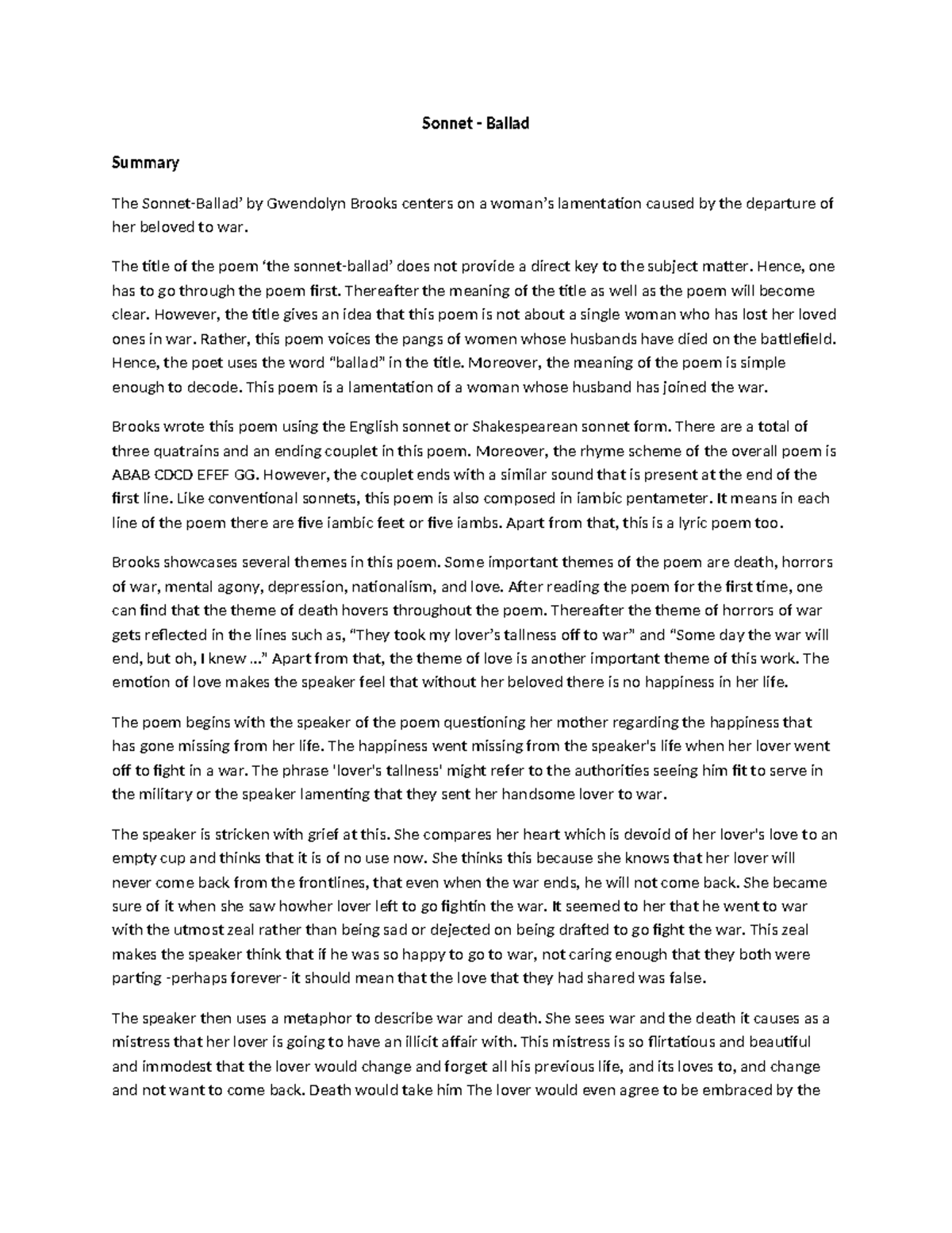 Analyzing 'The Sonnet-Ballad' by Gwendolyn Brooks - Poem Study Notes ...