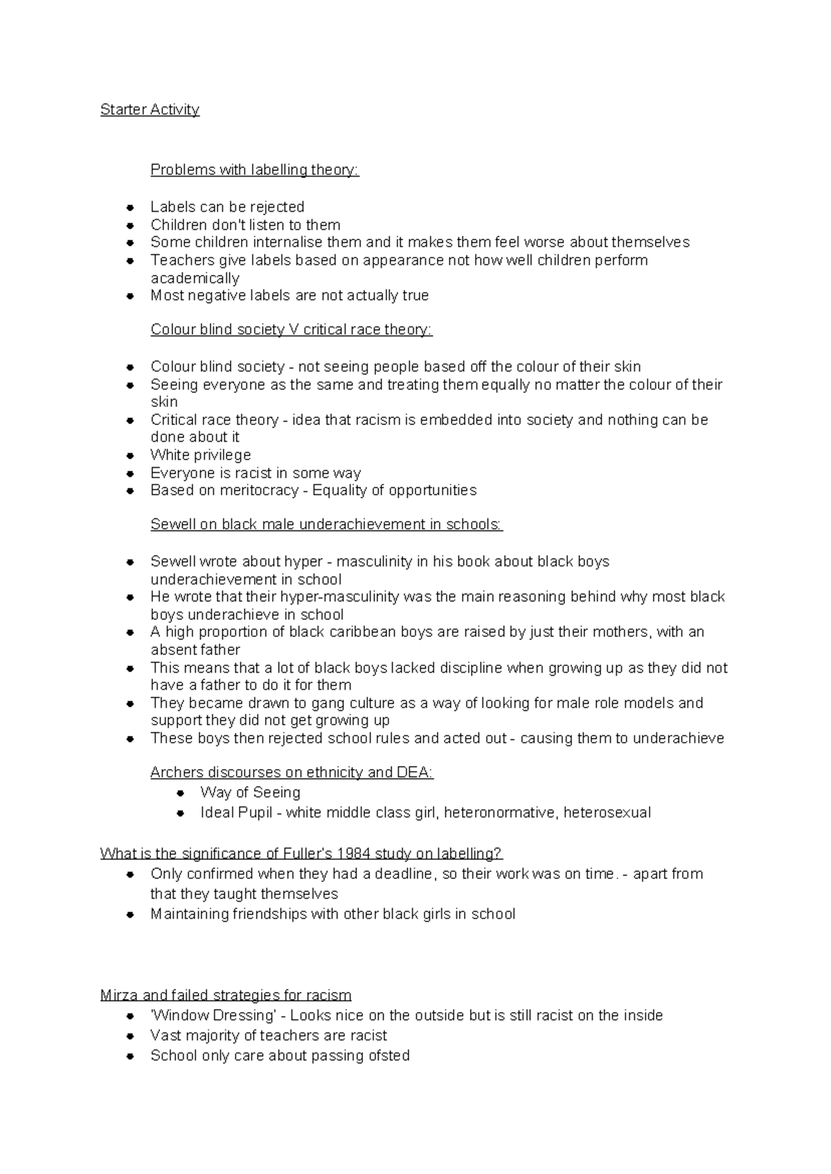 L42 - Mirza: Labelling Theory & Ethnocentric Curriculum Analysis - Studocu