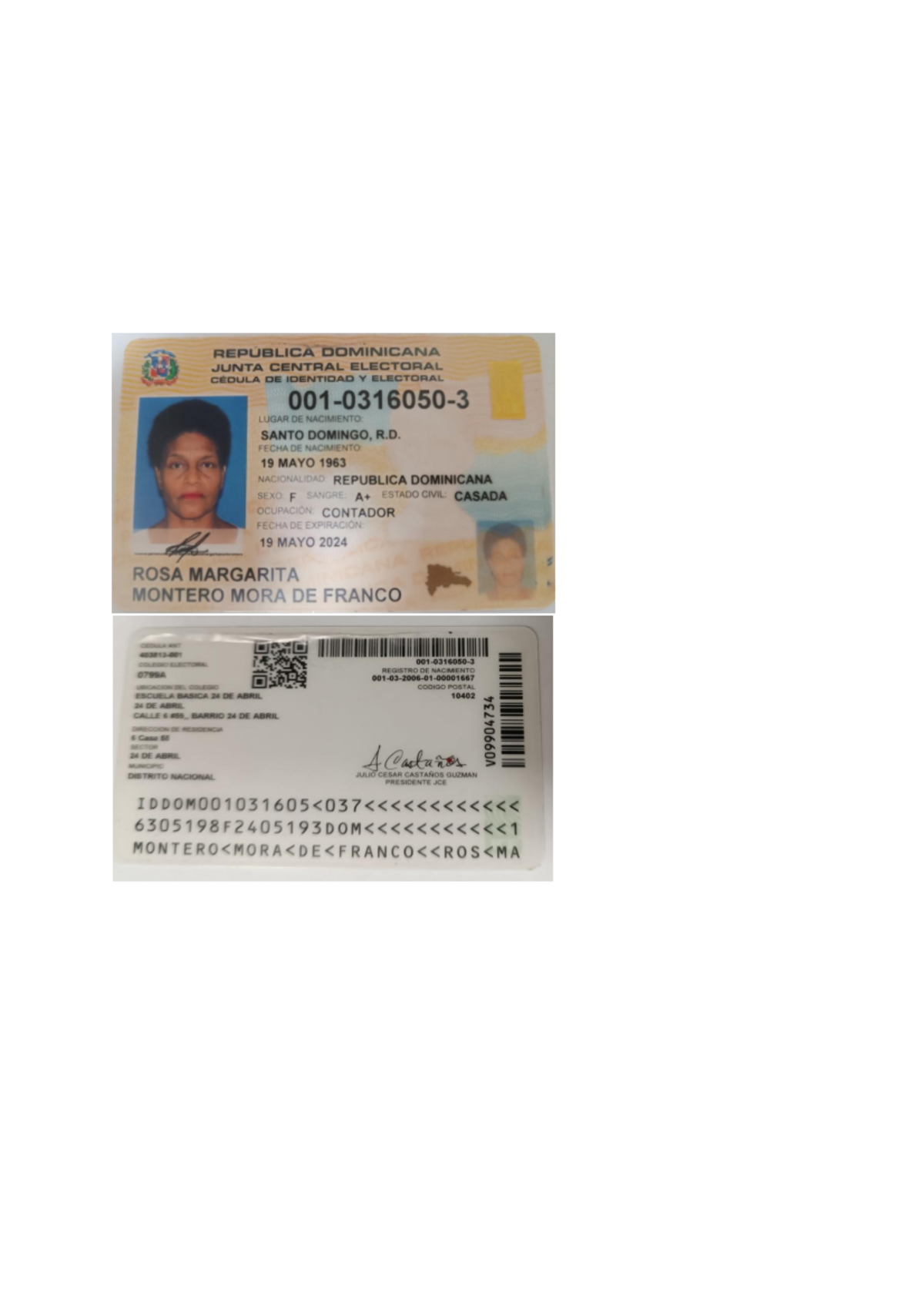 Cédula de Identidad y Electoral de Rosa Margarita Montero - Studocu