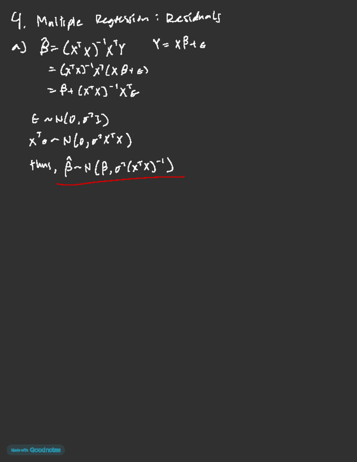 Stats-36 - homework - STAT 2 - 4 . Multiple Regression : Residuals a) B = (x x)"xiY Y = XB + E ...