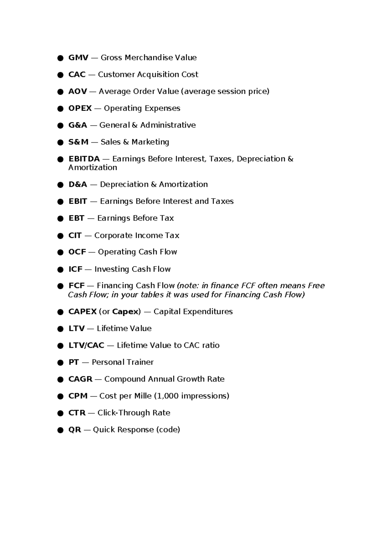 Financial Analysis and Projections for Personal Training Platform (PT ...