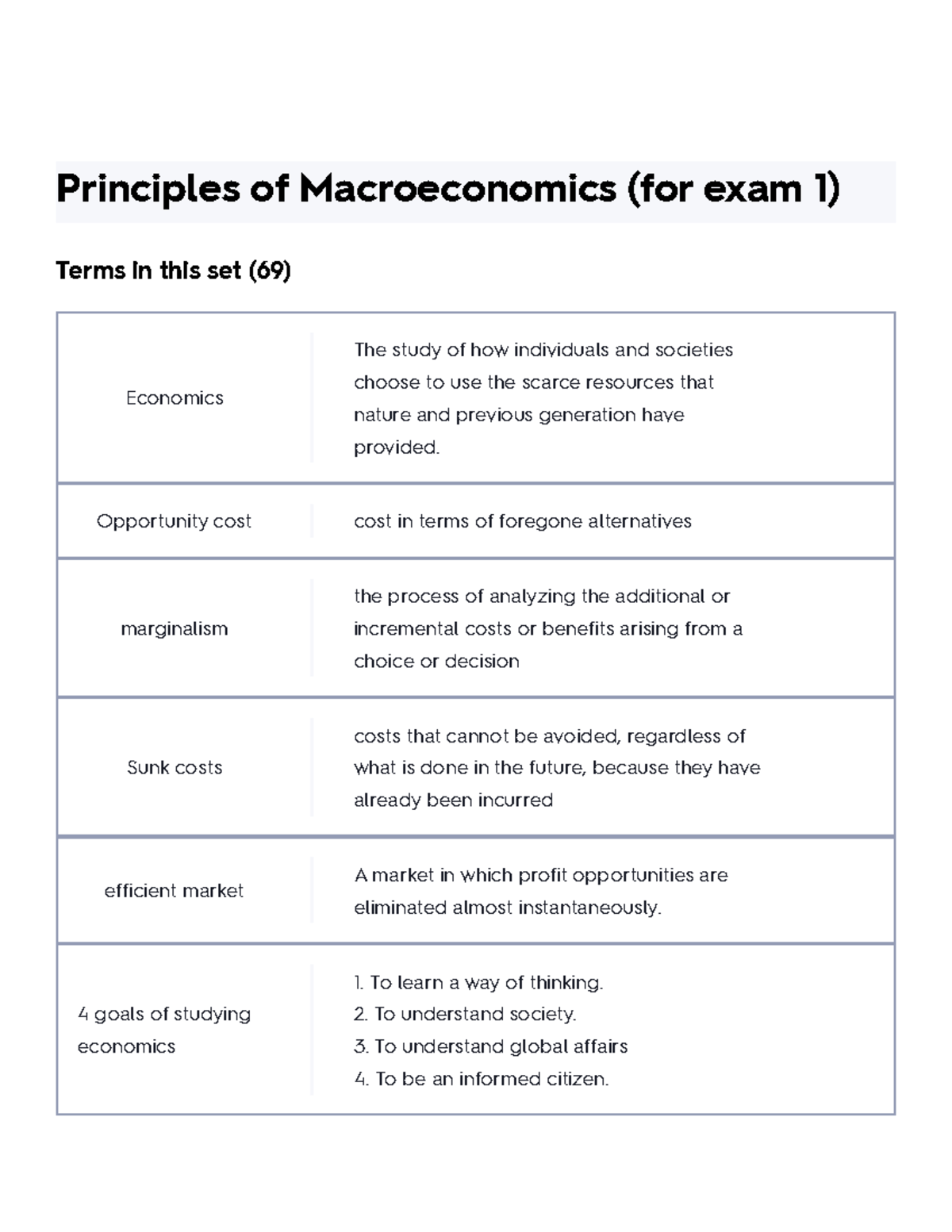Principles of Macroeconomics (Exam 1) Flashcards Overview - Studocu