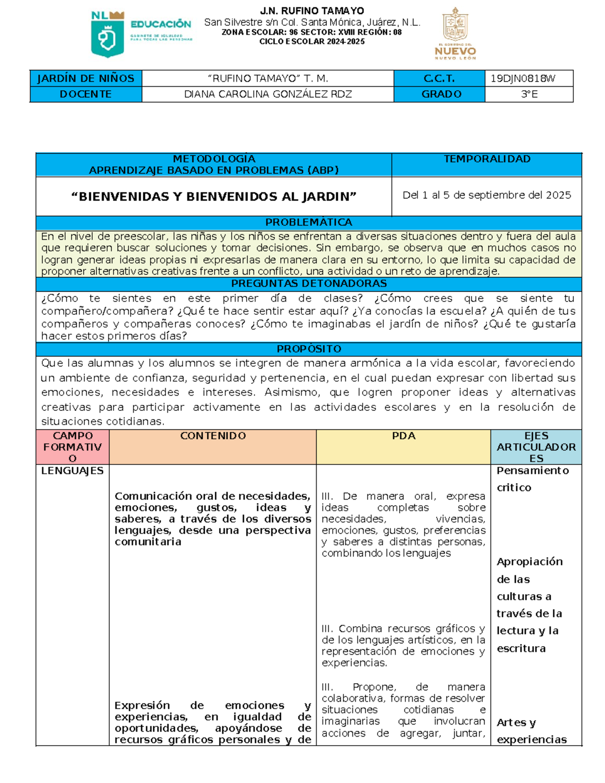 Metodología ABP en el Jardín de Niños: Plan Diagnóstico SEP 2025 - Studocu