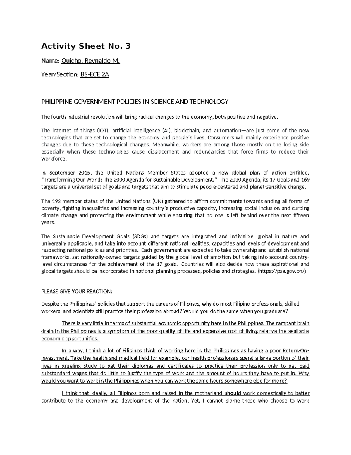 Activity No. 3 - Phil. Government Policies in Science and Technology ...