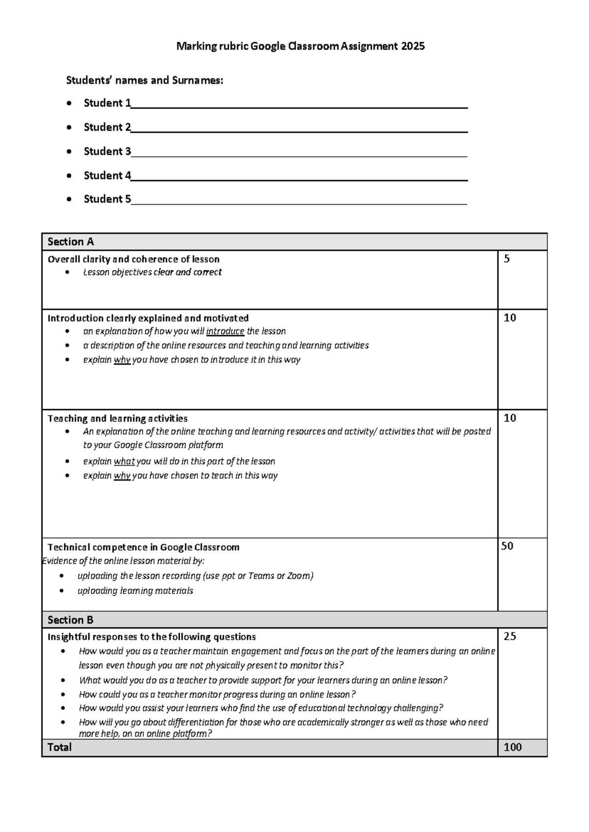 Google Classroom Assignment Rubric 2025: Evaluation Criteria - Studocu