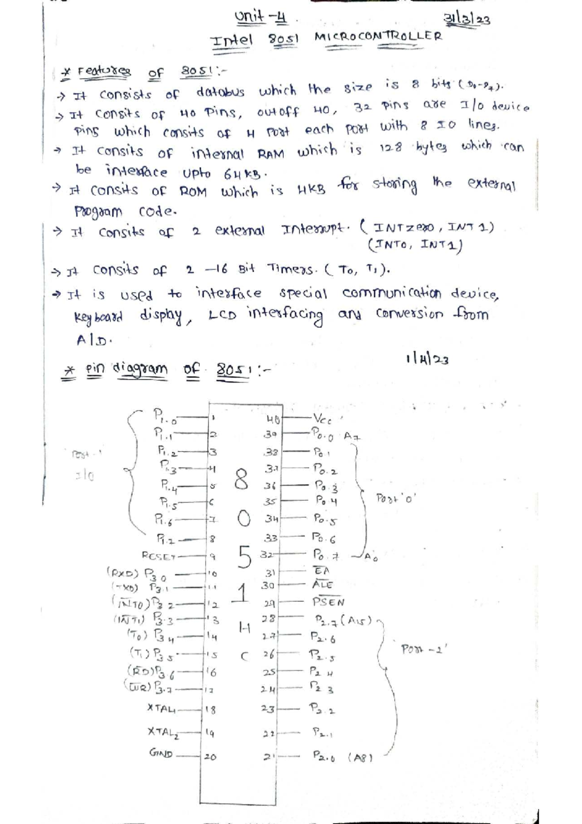 MPMC-UNIT-4: Features and Interfacing of Intel 8051 Microcontroller - Studocu