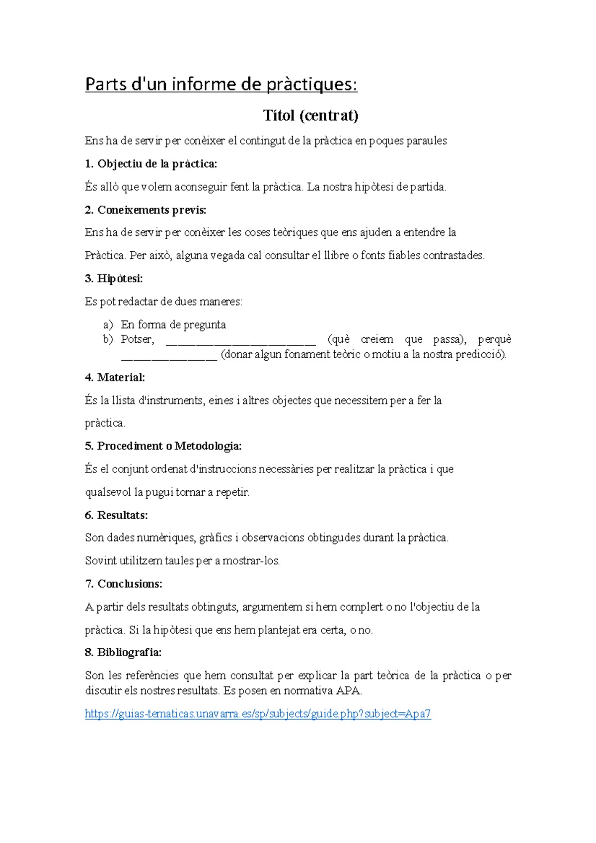 Parts de l'Informe de Pràctiques: Guia Completa - Studocu