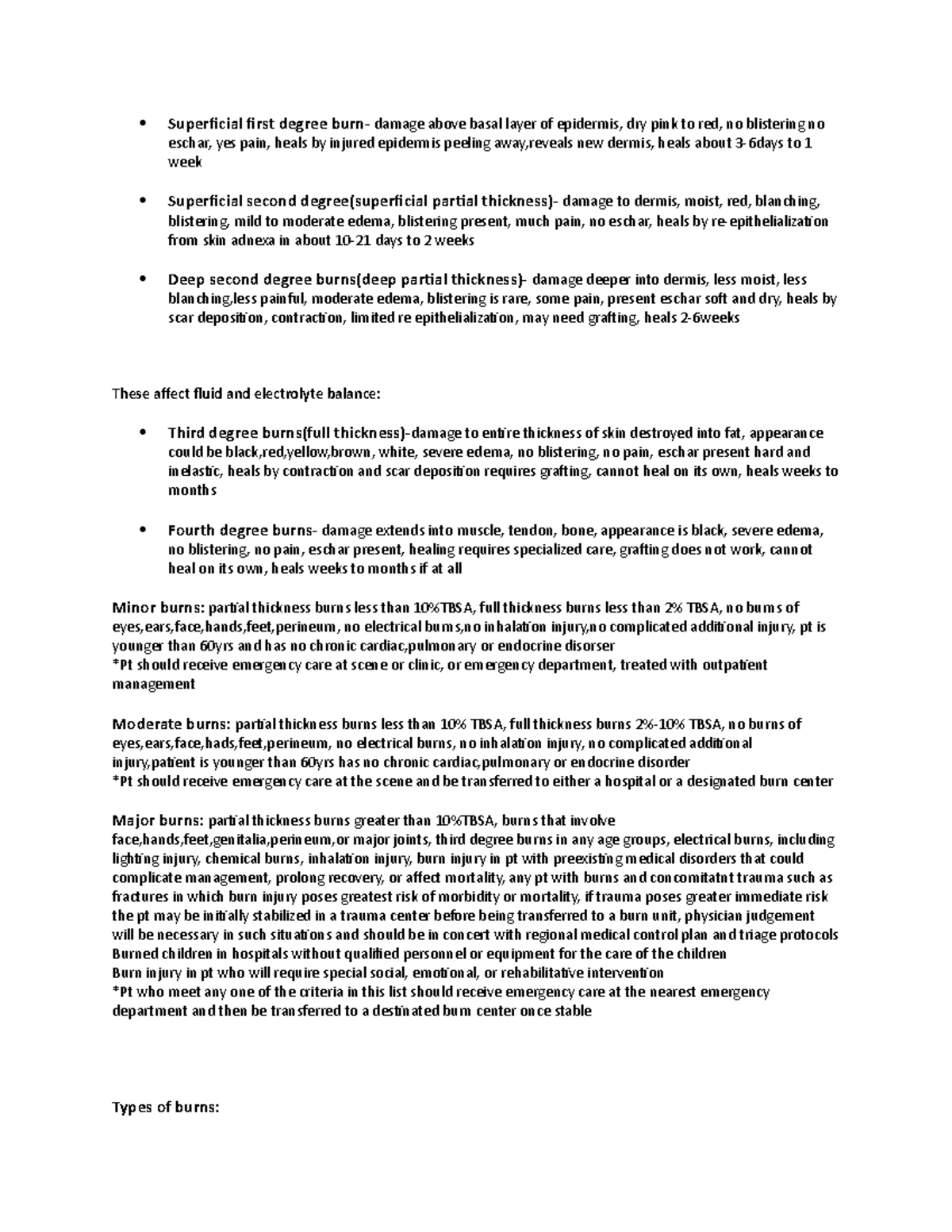 Burns: Comprehensive Overview and Care Guidelines for Burns - Studocu