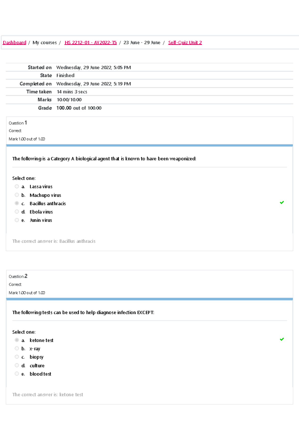 Self-Quiz Review for HS 2212-01: Unit 2 Questions & Answers - Studocu