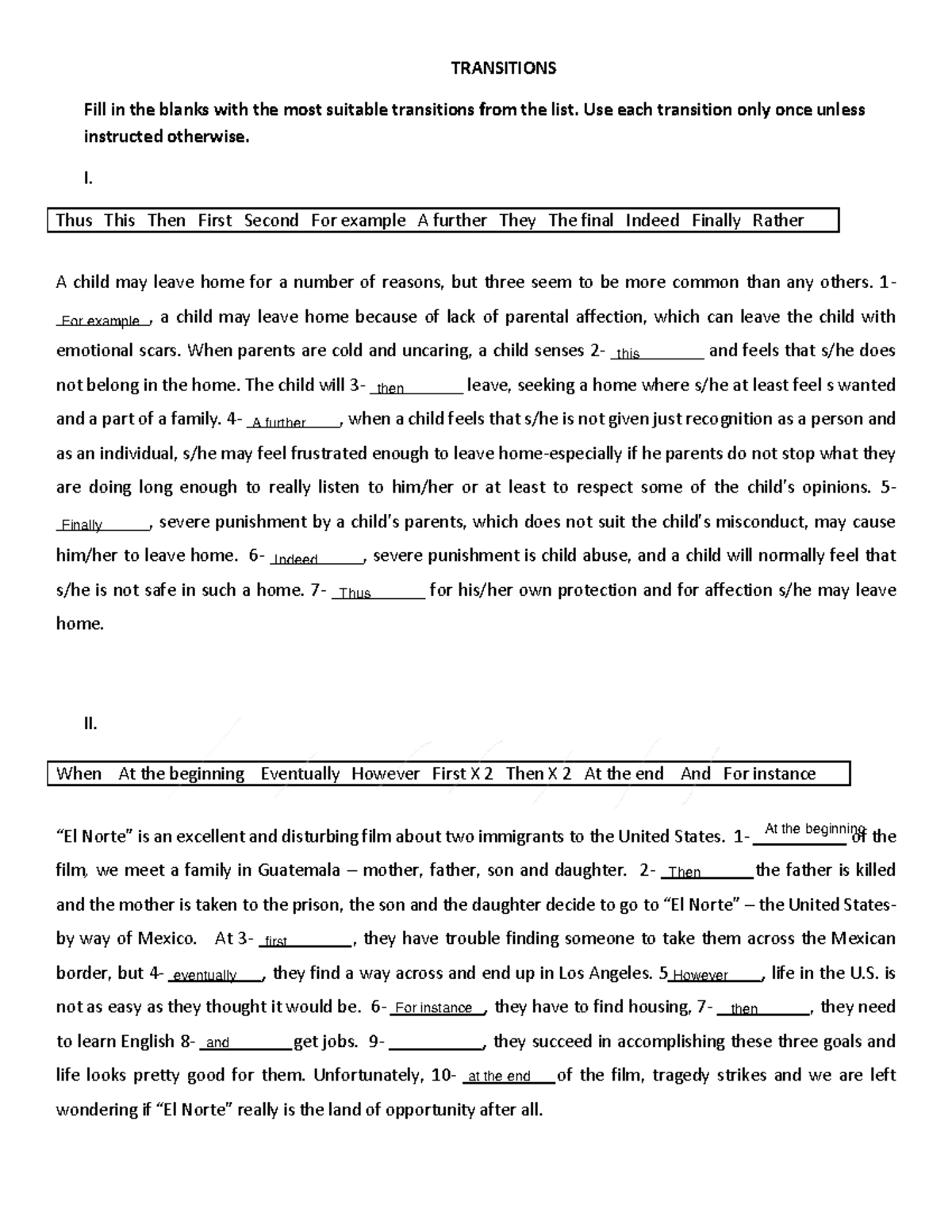 Transitions in Paragraphs: Fill-in-the-Blank Exercise (ENG101) - Studocu