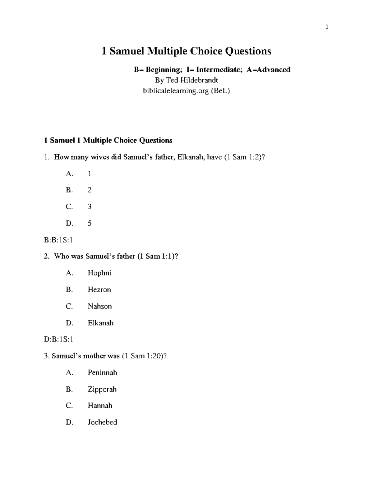 09 Questions 1 Samuel - Multiple Choice Assignments - Studocu
