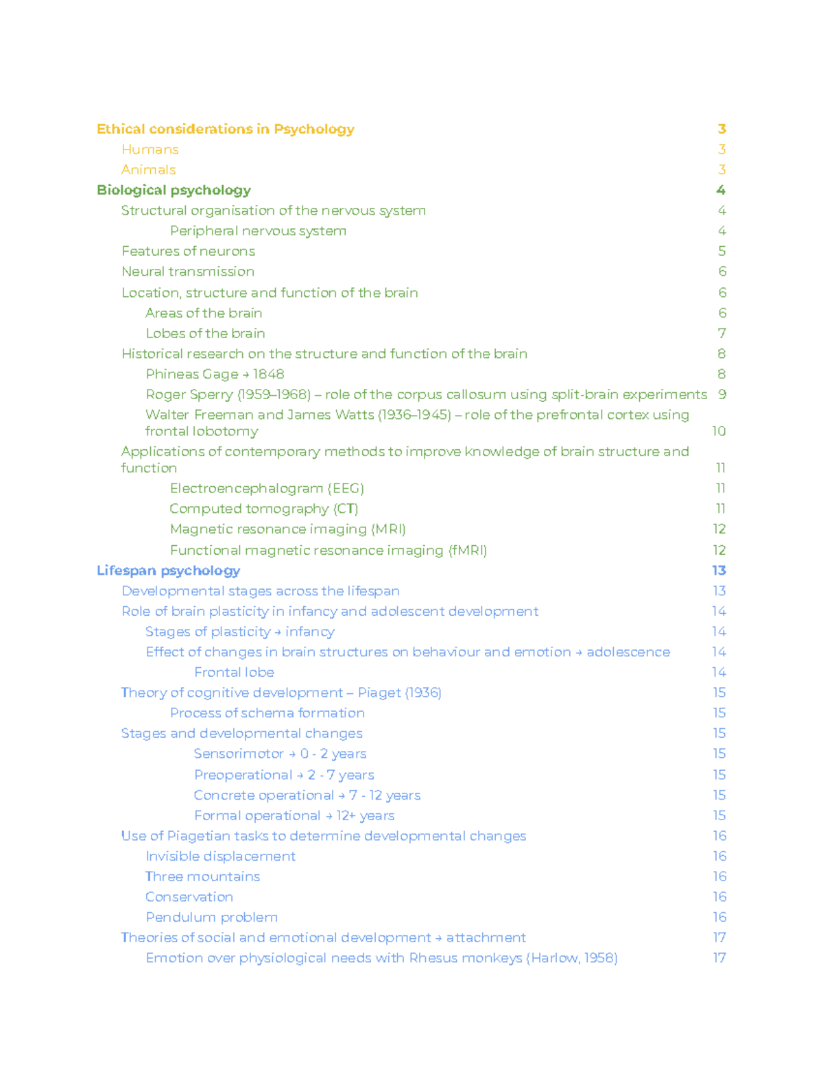 Psychology Unit 1 & 2 Lecture Notes: Brain Function & Development - Studocu