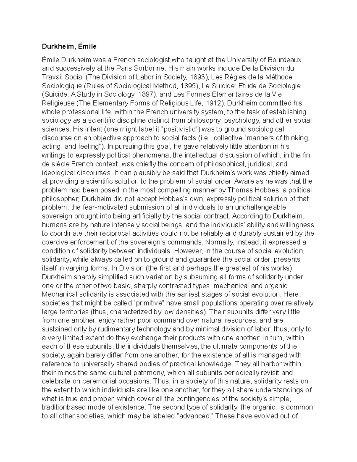 Durkheim, Émile - Durkheim, Émile Émile Durkheim was a French ...