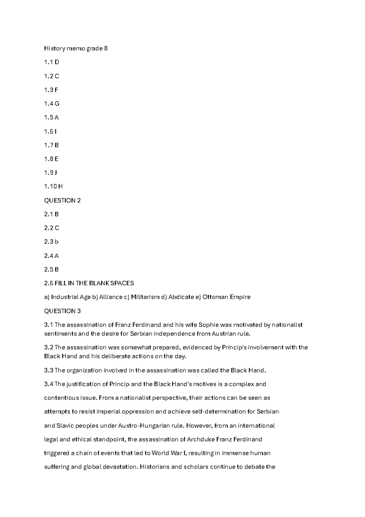Grade 8 History Final Exam Memo: Key Concepts & Events - Studocu