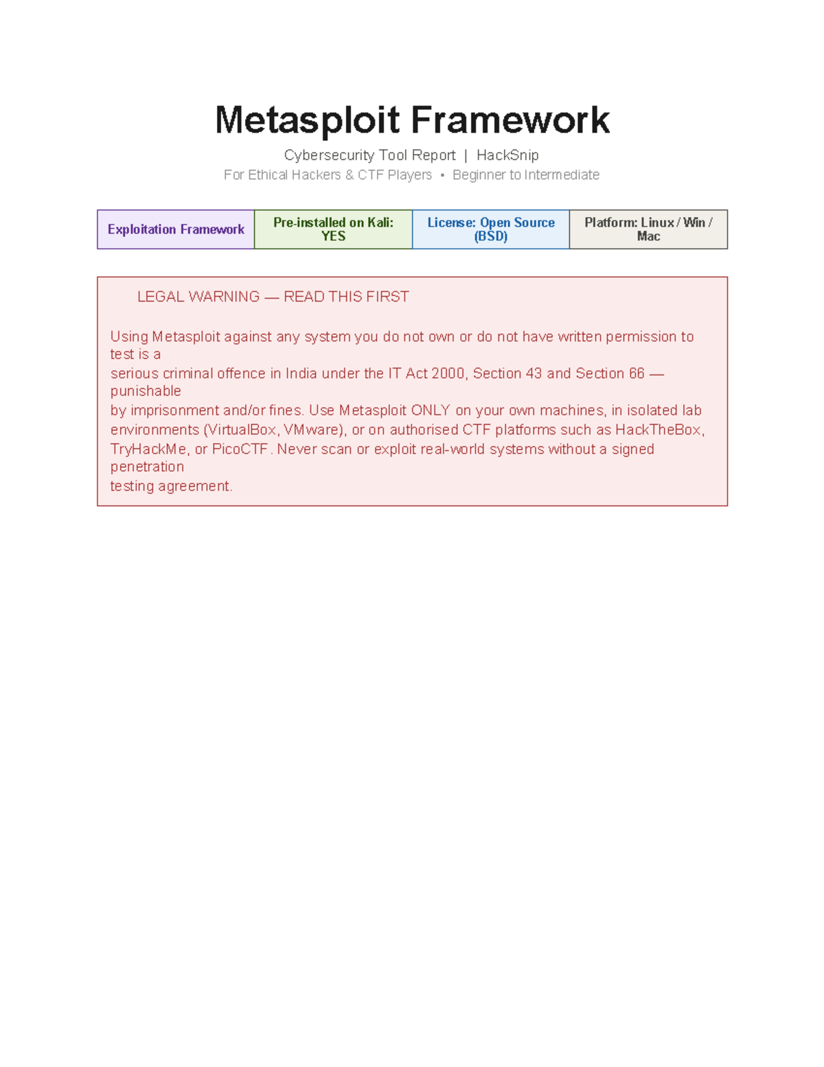 Metasploit Framework Tool Report for Ethical Hackers (CTF) - Studocu