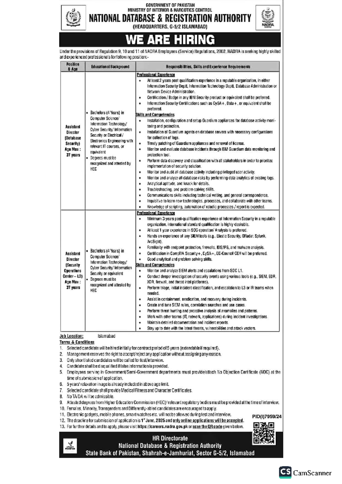 NADRA Job Openings: Seeking Skilled Professionals - Apply by June 1 ...