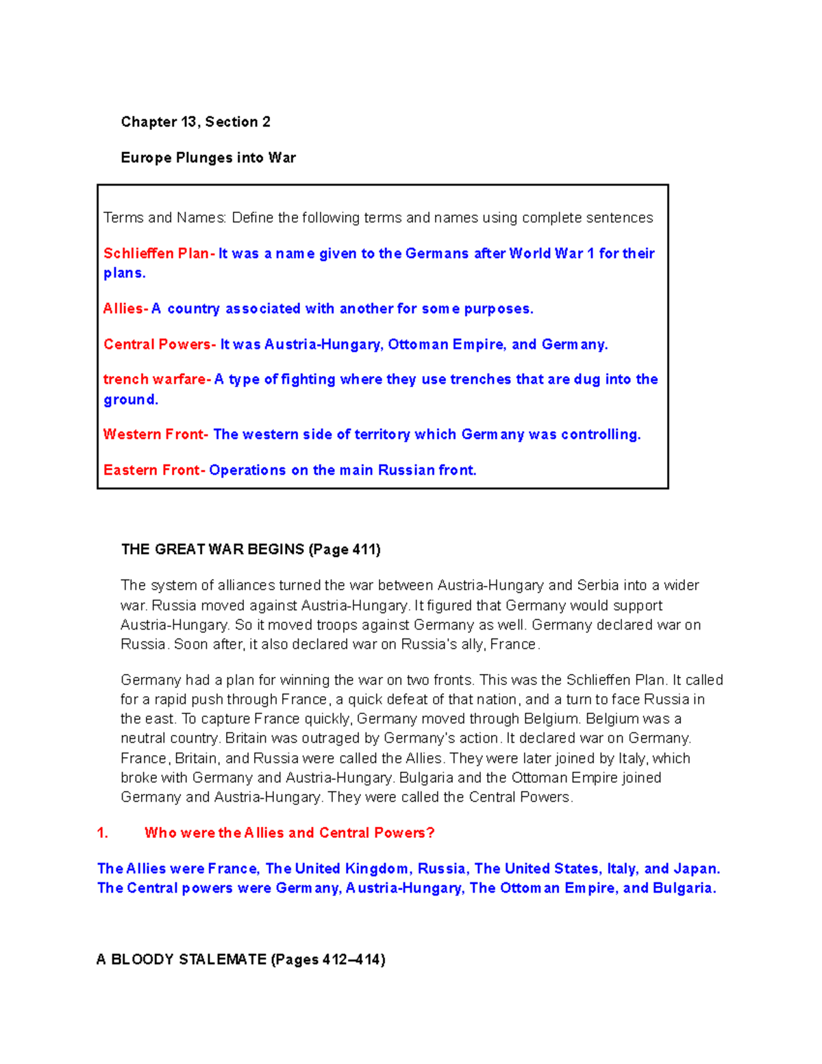 Europe Plunges into War: Chapter 13, Sec 2 Study Notes (17920959) - Studocu