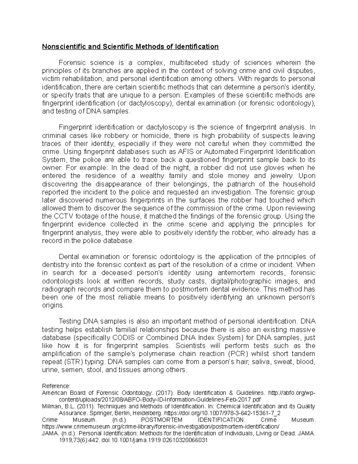 Forensic Identification Methods: Scientific vs. Nonscientific ...