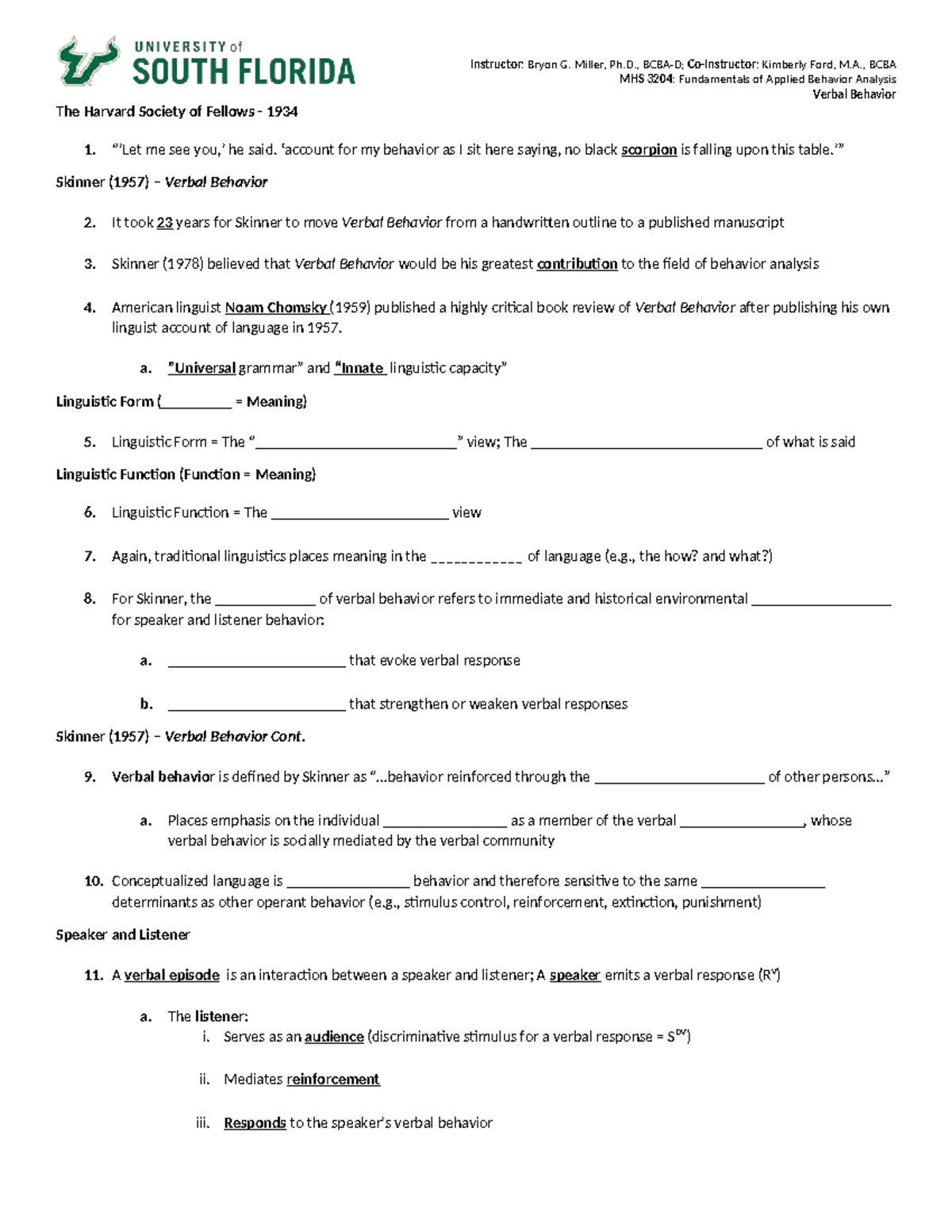 MHS 3204: Guided Notes on Skinner's Verbal Behavior Concepts - Studocu