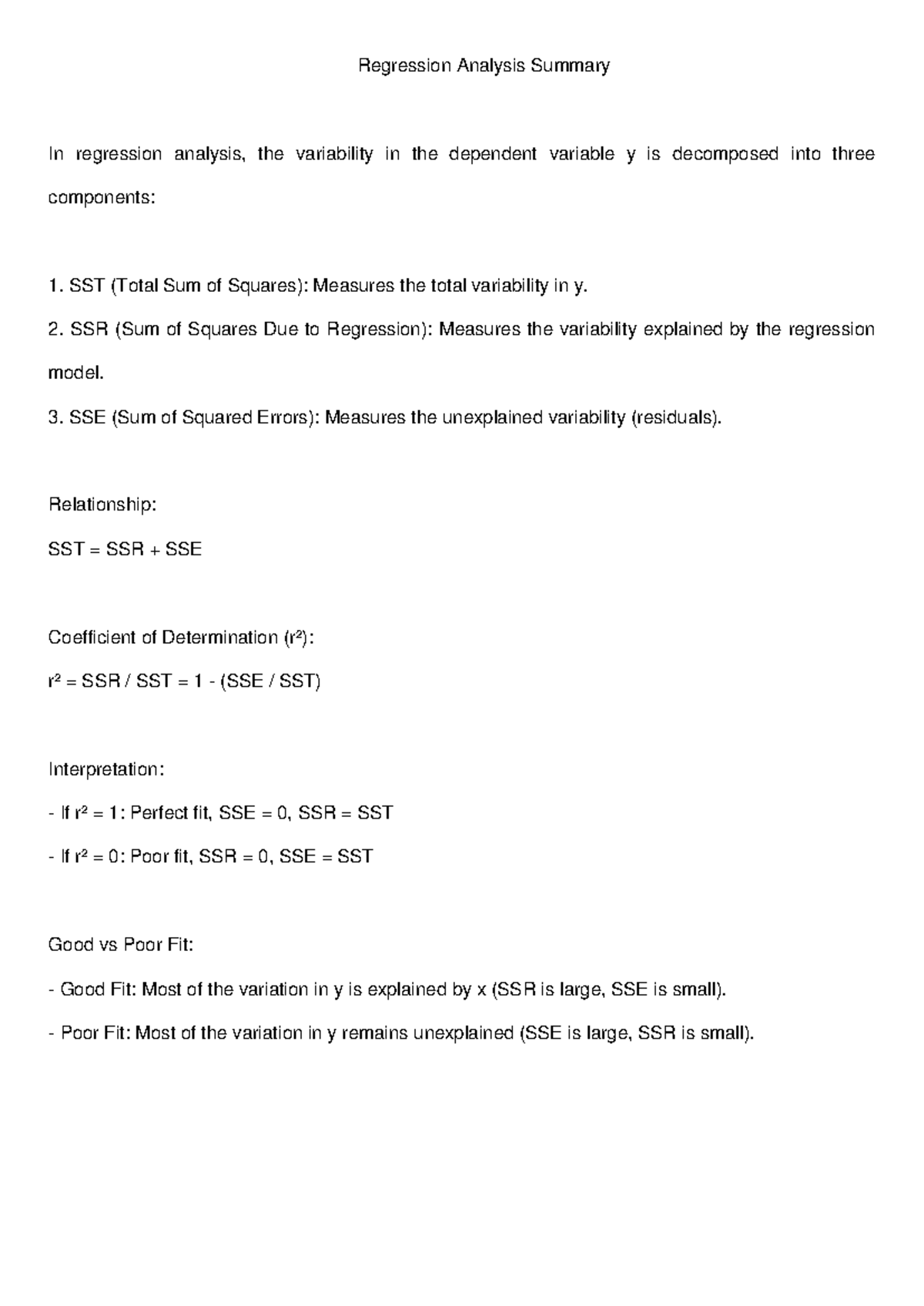 Regression Analysis Summary: Key Components and Interpretations - Studocu