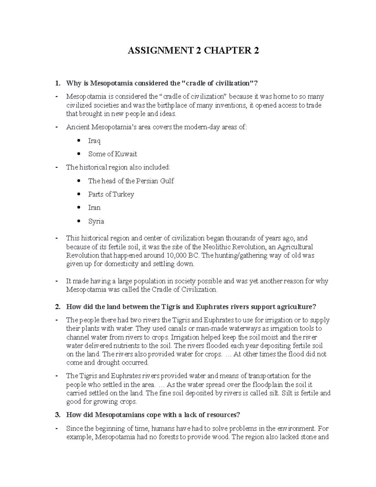 Assignment 2 Chapter 2 - ASSIGNMENT 2 CHAPTER 2 Why is Mesopotamia ...