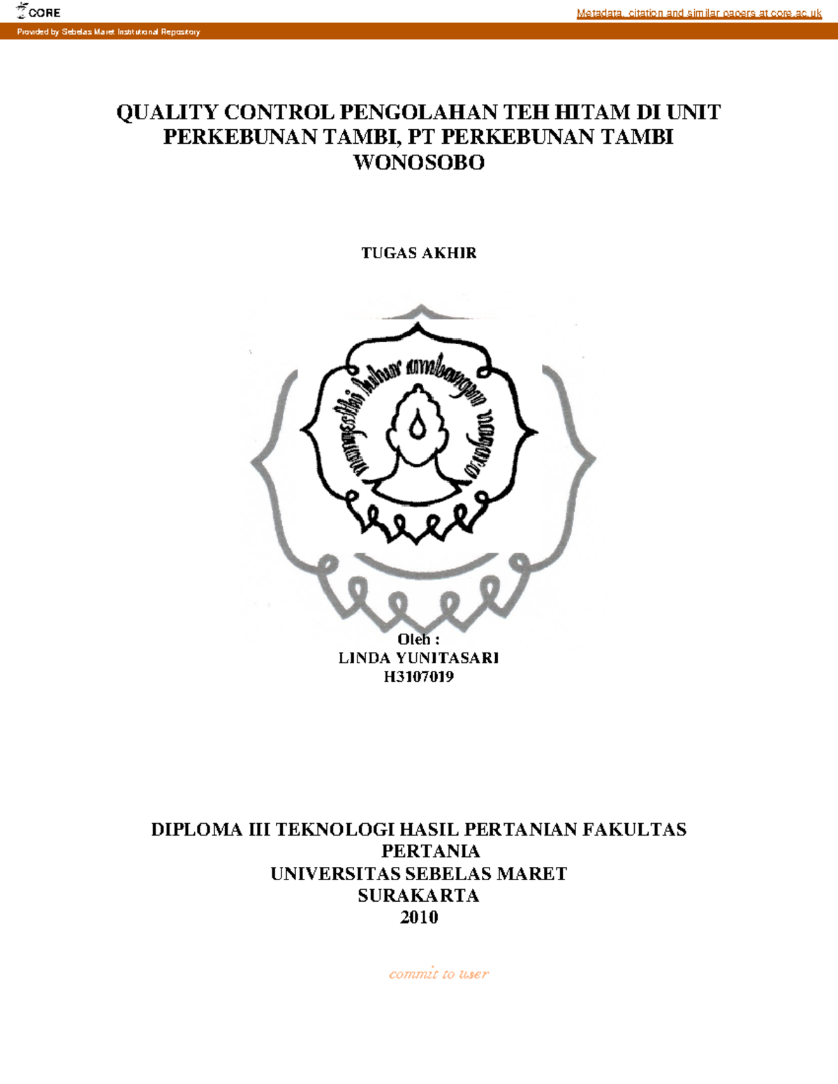 Pengolahan TEH - perpustakaan.uns.ac digilib.uns.ac QUALITY CONTROL ...