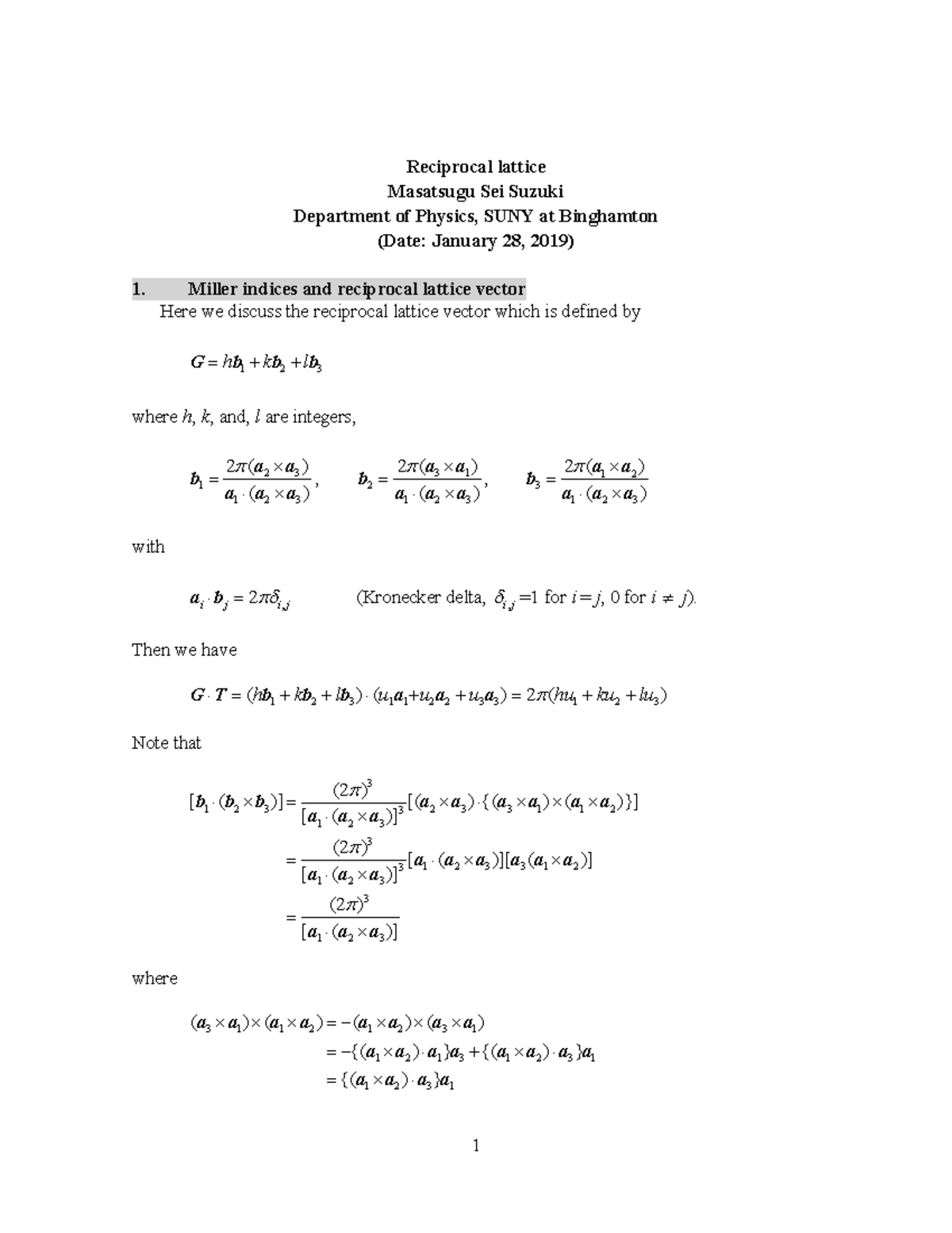 Reciprocal Lattice and Miller Indices - PHYS 101 Lecture Notes - Studocu