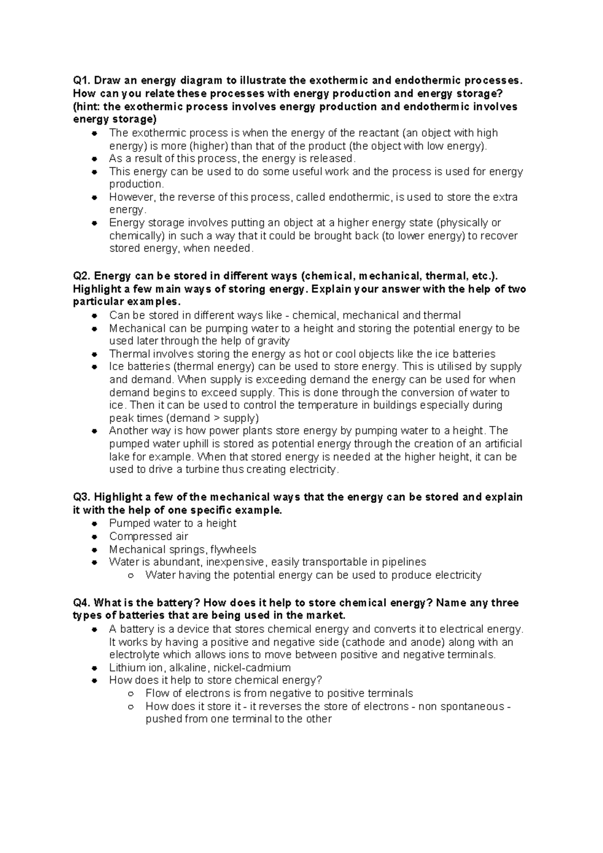 Quiz 4 Practice - Energy Production & Storage Concepts - Studocu