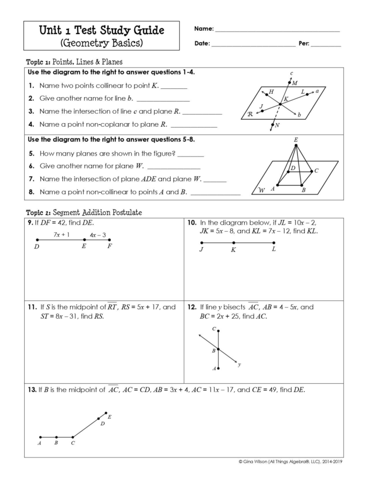 MATH 101: Unit 1 Test Study Guide on Points, Lines, and Angles - Studocu