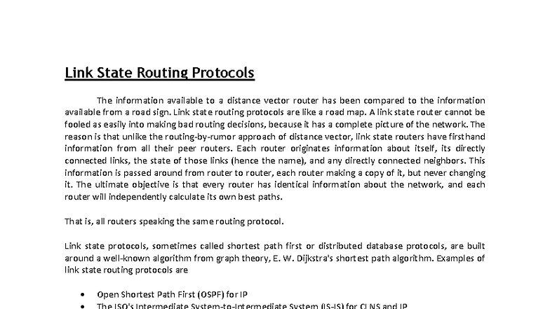 Link State Routing Protocols Overview and Mechanisms - Studocu