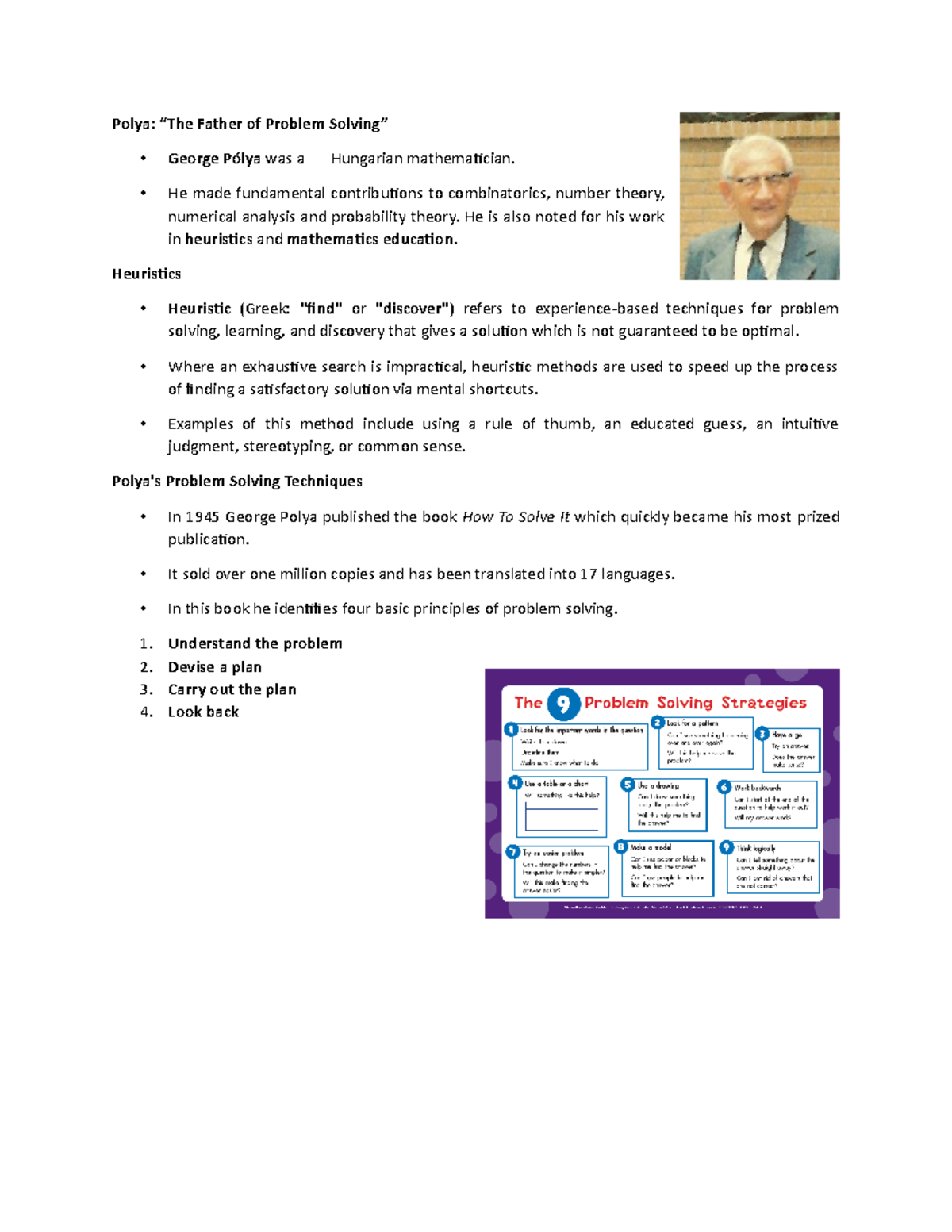 Polya's 4-Step Problem Solving Techniques and Examples - Studocu