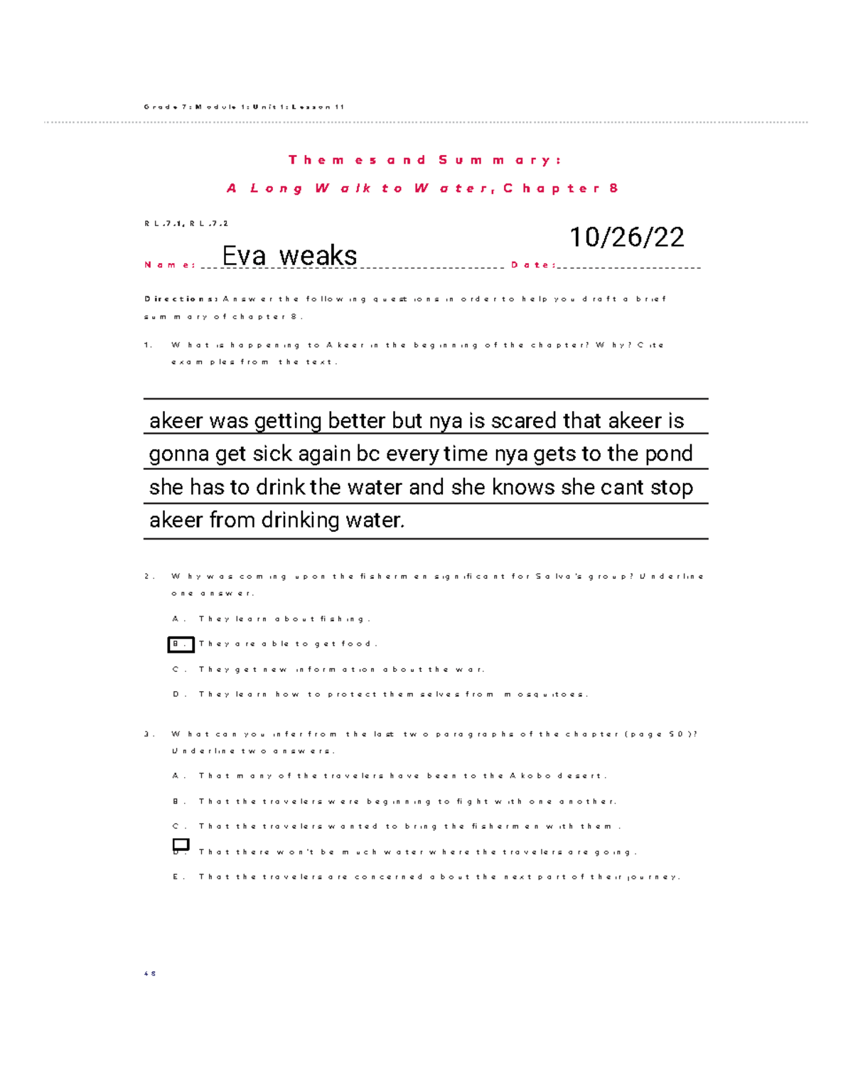 Grade 7: Module 1, Unit 1, Lesson 11 - Themes & Summary of Chapter 8 ...