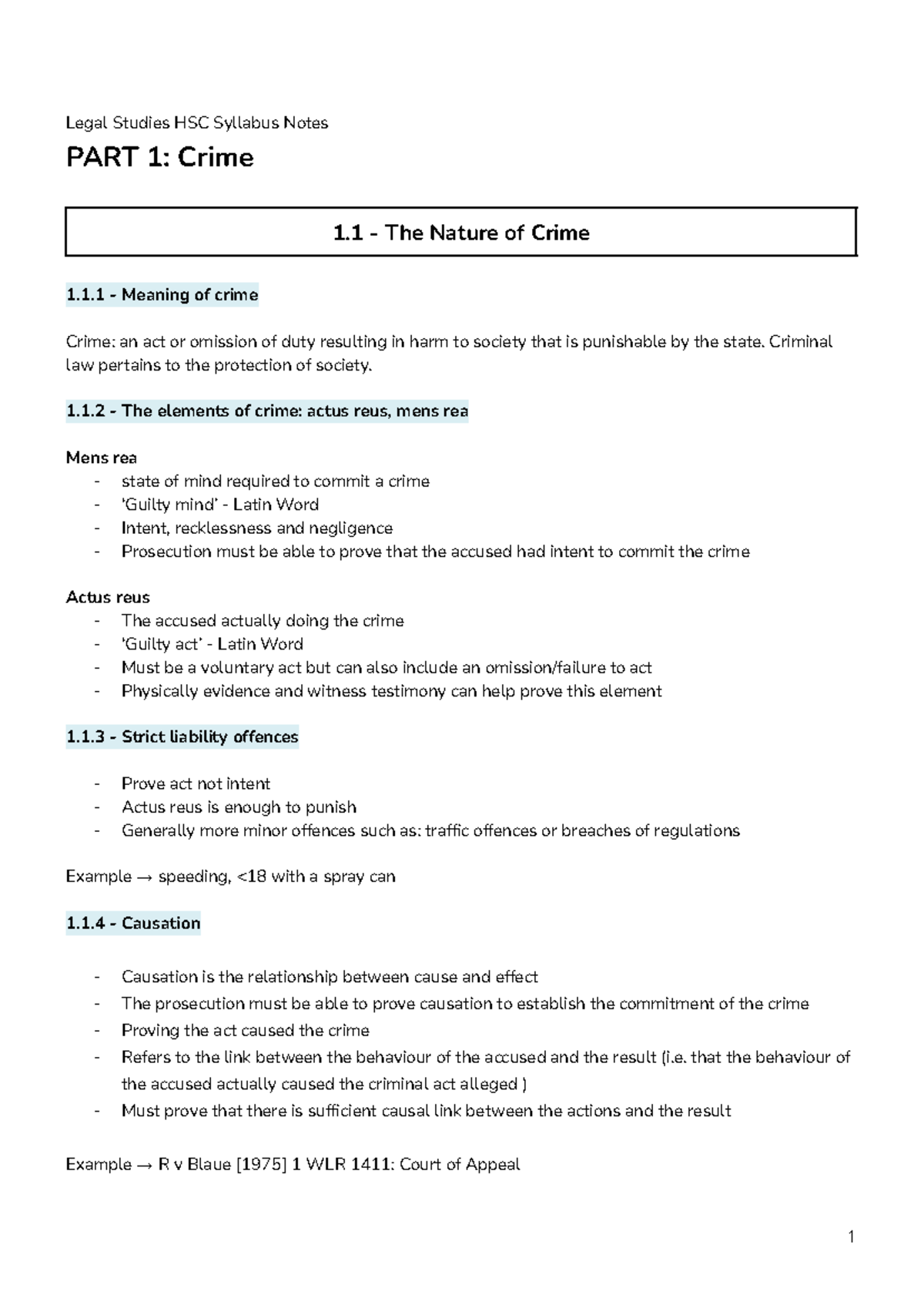 HSC Legal Studies Crime Syllabus Summary Notes 2021 - Studocu