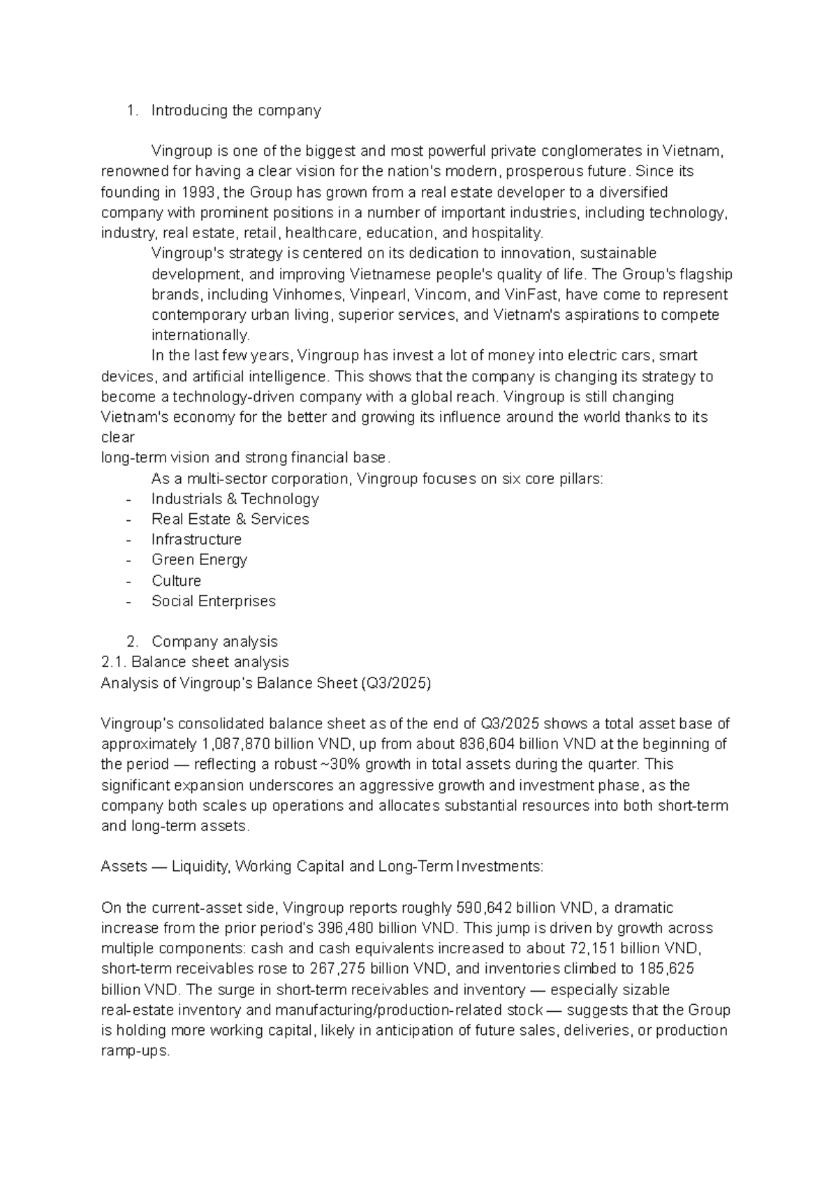 Vingroup Company Analysis: Financial Overview and Growth Strategy - Studocu