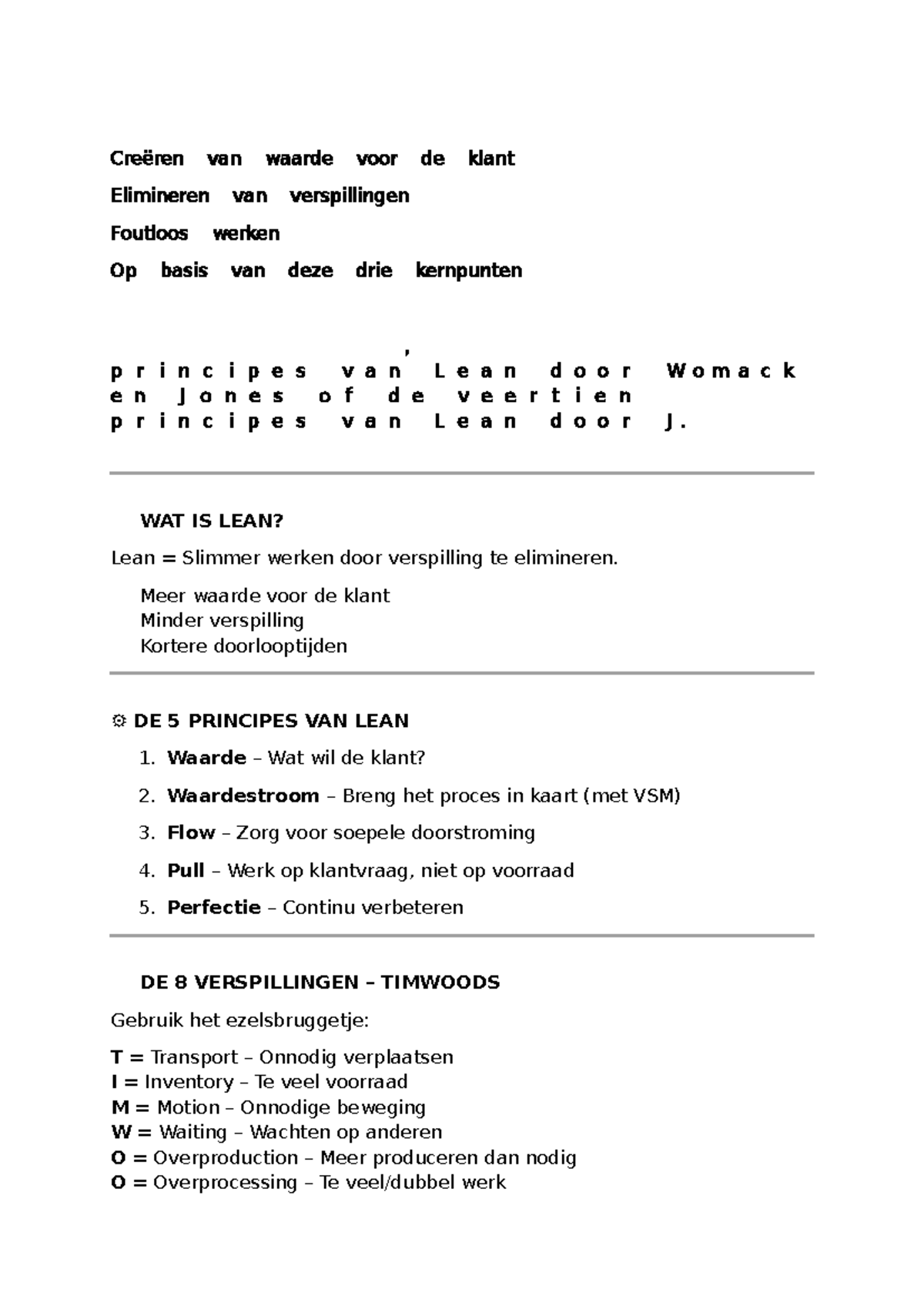 📚 LEAN Examen Samenvatting: Verspillingen en Principes - Studeersnel