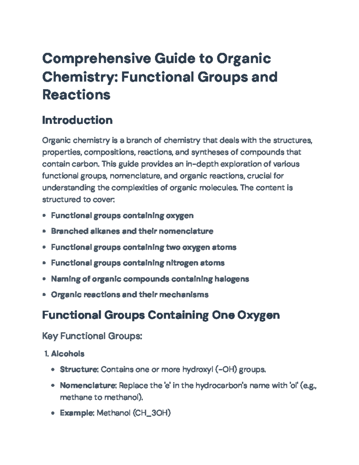 Comprehensive Guide to Organic Chemistry: Func. Groups & Reactions ...